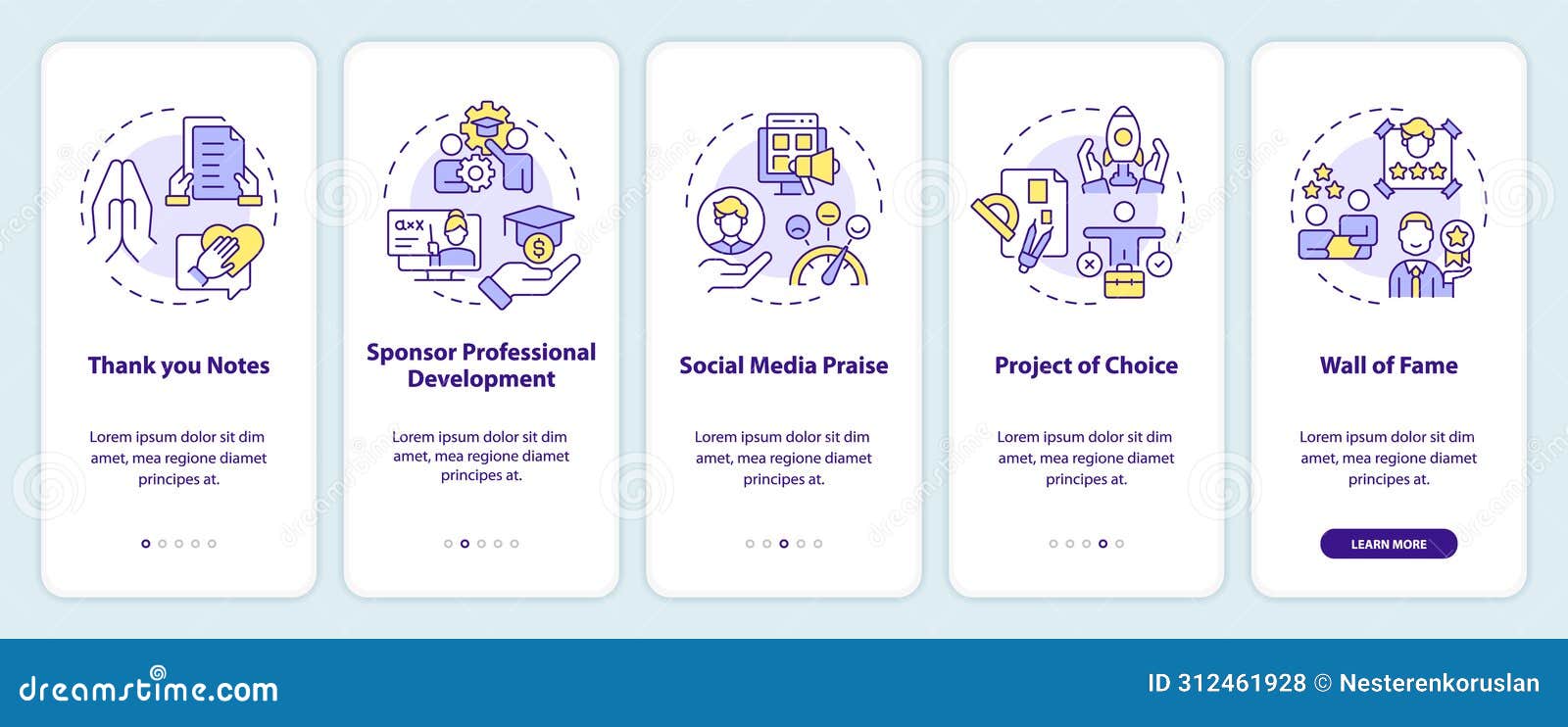 Employee Acknowledgement Blue Onboarding Mobile App Screen Vector ...