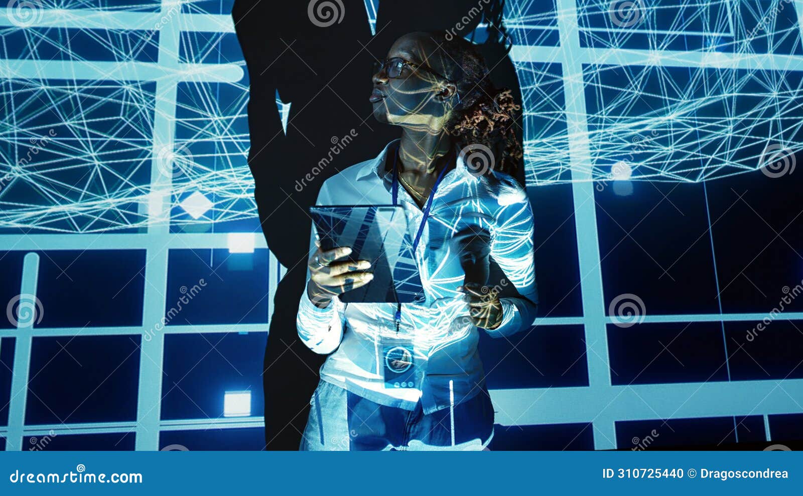 Employee in AI server farm stock photo. Image of tablet - 310725440