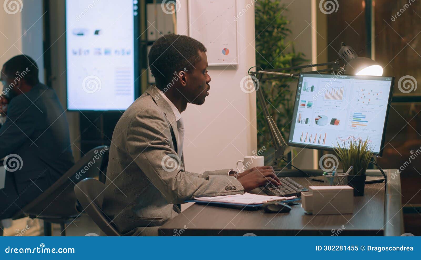 Employee arriving at work stock image. Image of workspace - 302281455