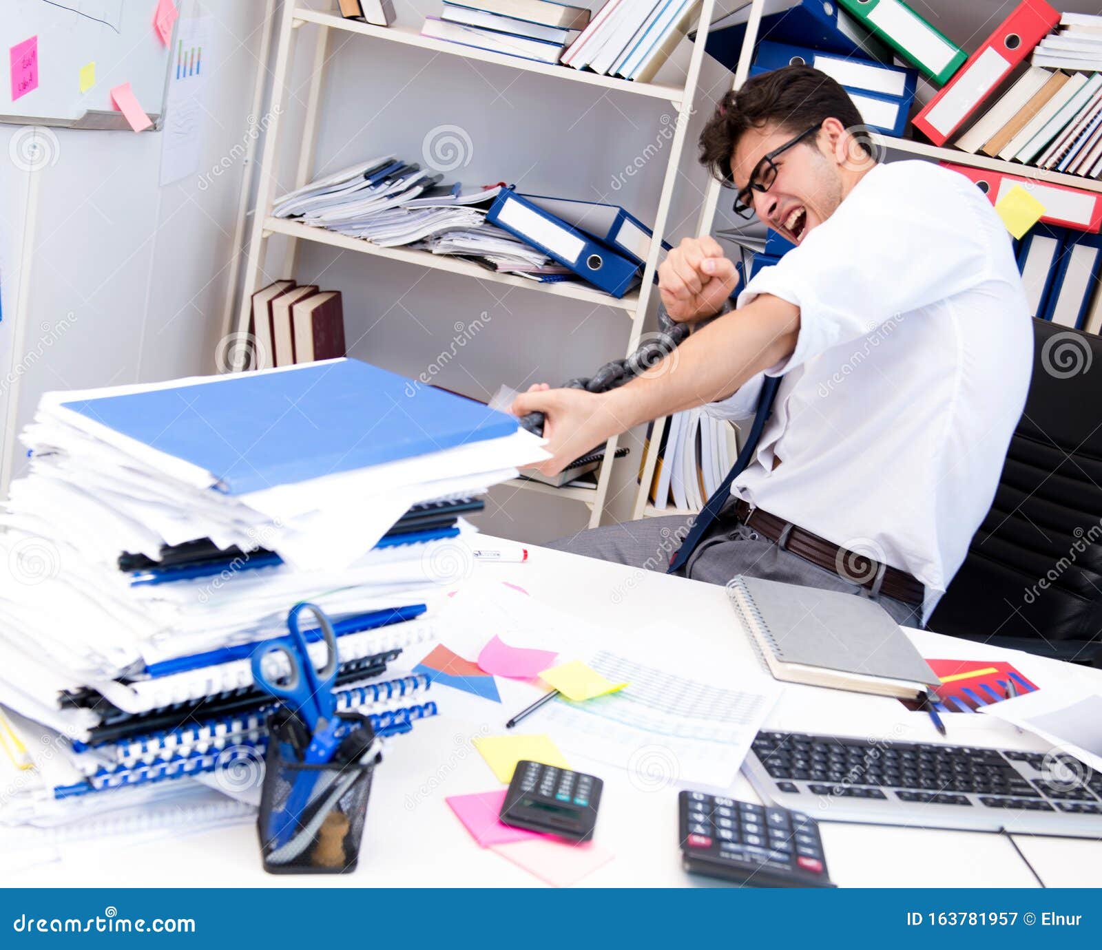 Employee Attached and Chained To His Desk with Chain Stock Image ...
