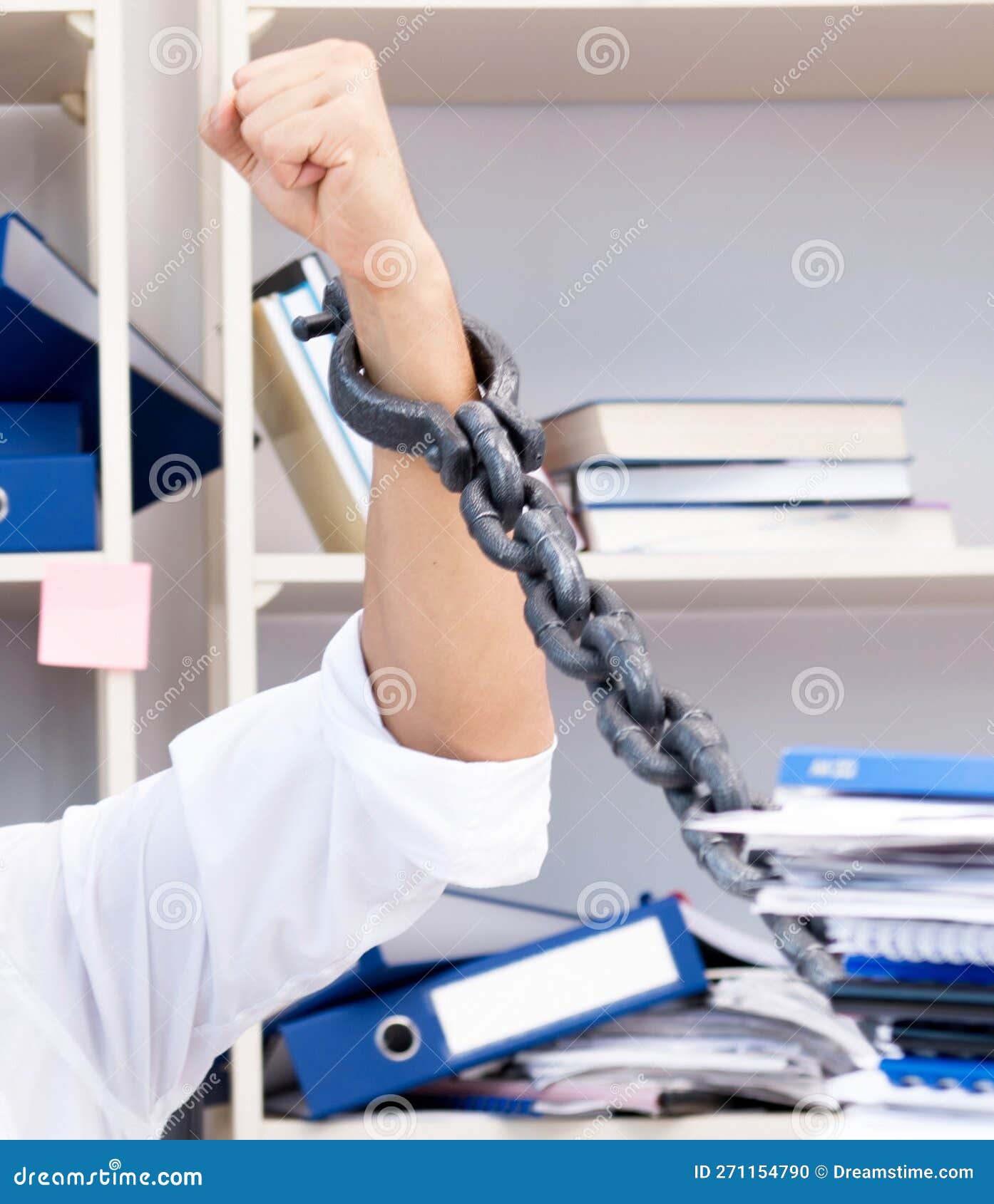 Employee Attached and Chained To His Desk with Chain Stock Photo ...