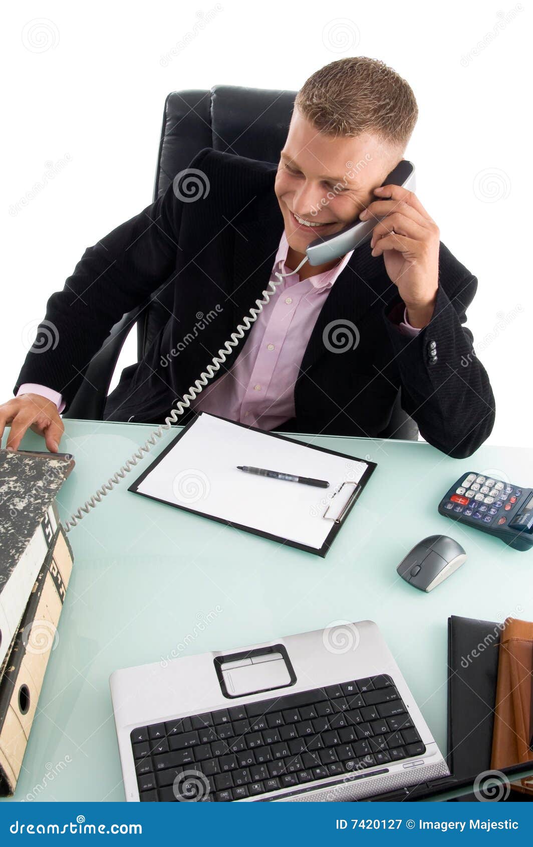Employee busy on phone stock image. Image of board, notebook - 7420127
