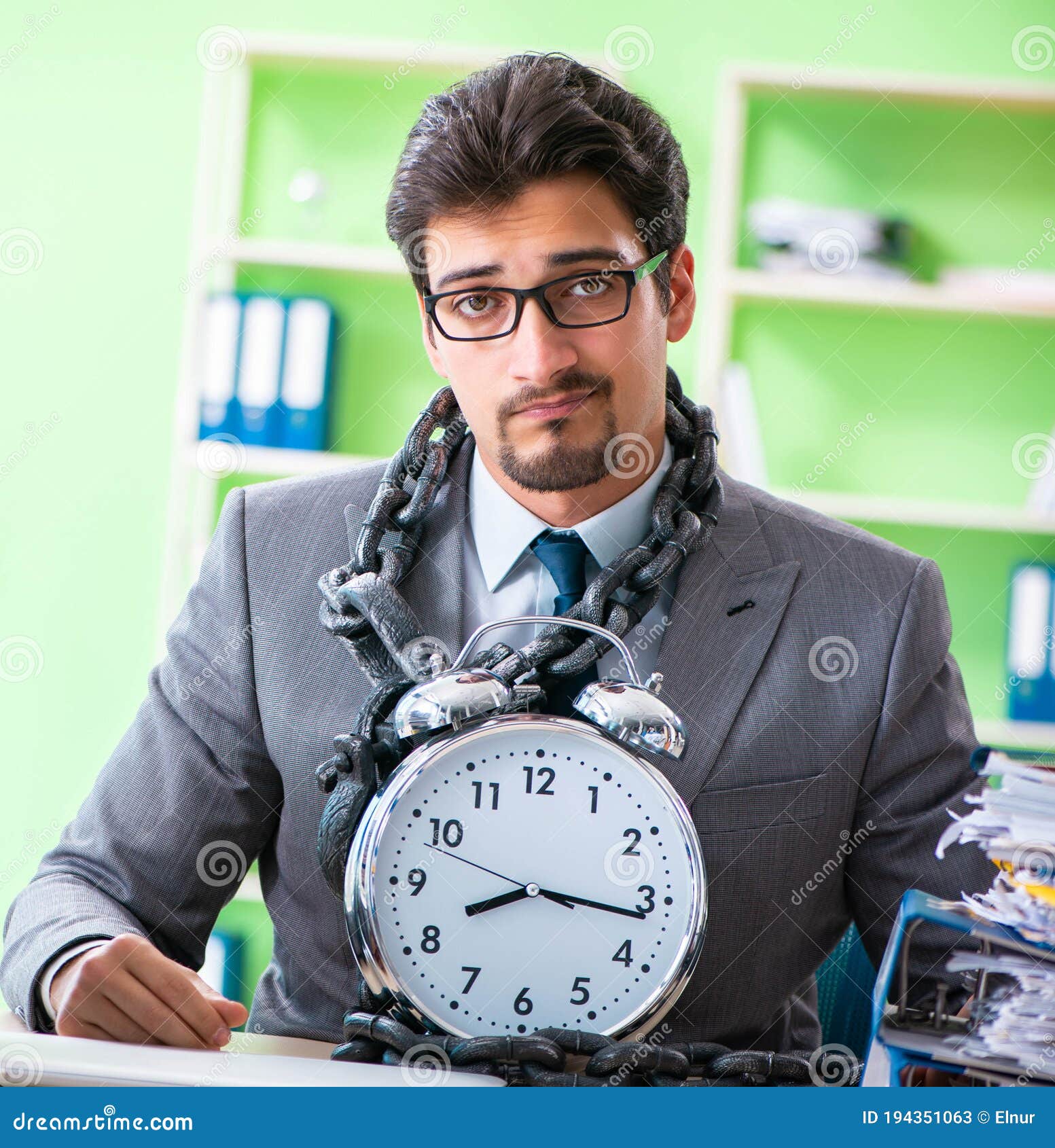 Employee Chained To His Desk Due To Workload Stock Image - Image of ...
