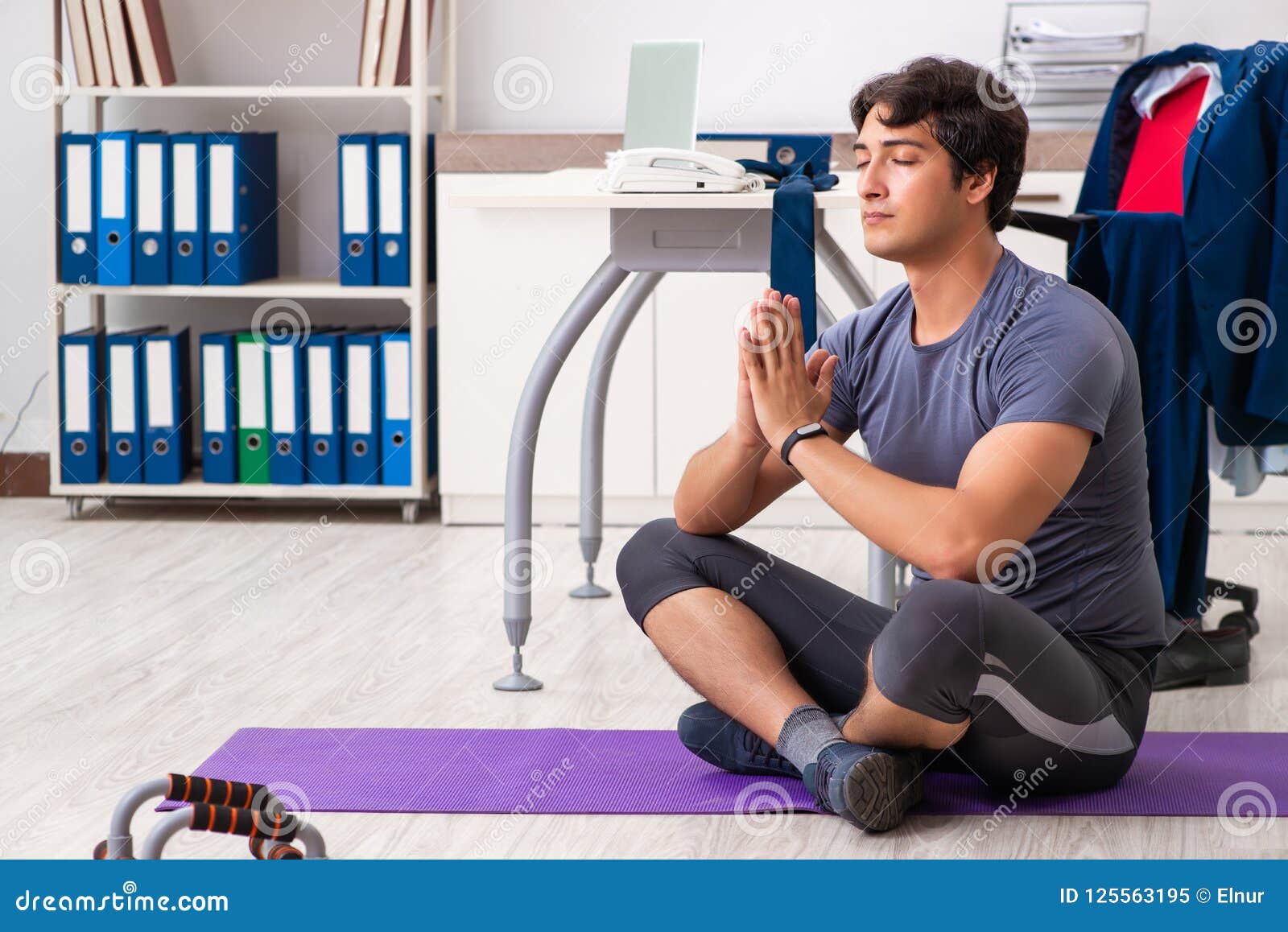 The Employee Combining Work and Healthy Lifestyle Stock Image - Image ...