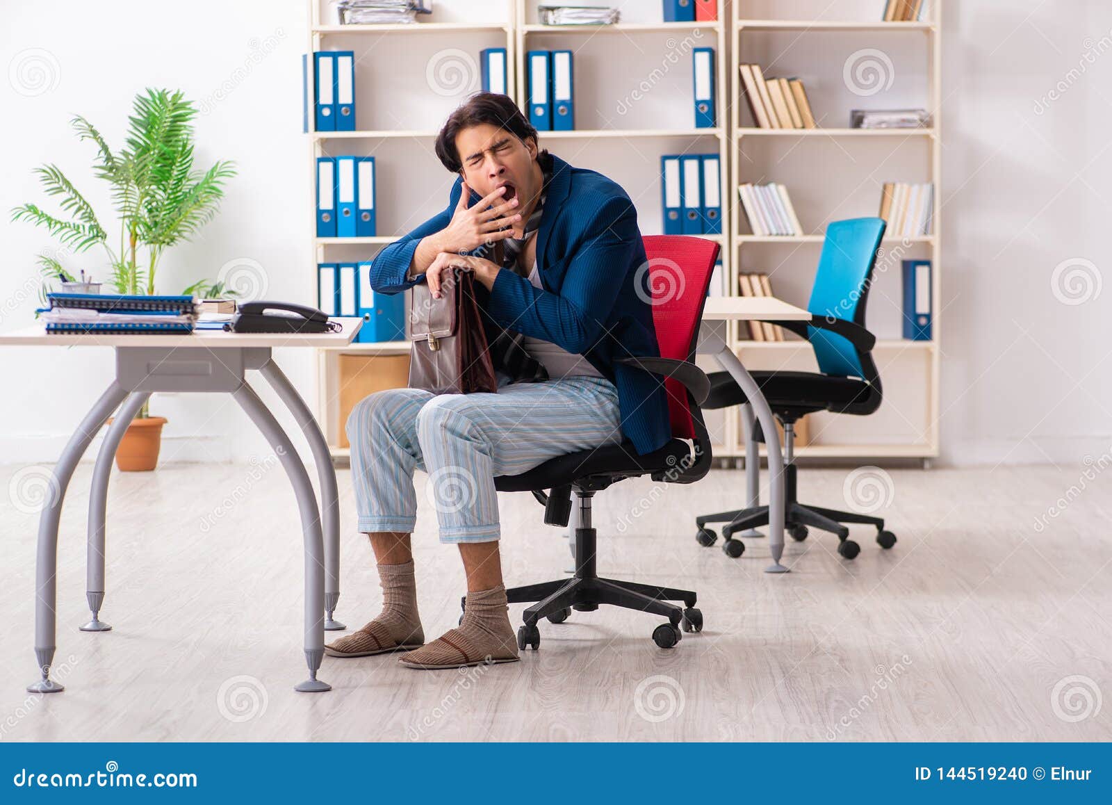 The Employee Coming To Work Straight from Bed Stock Photo - Image of ...