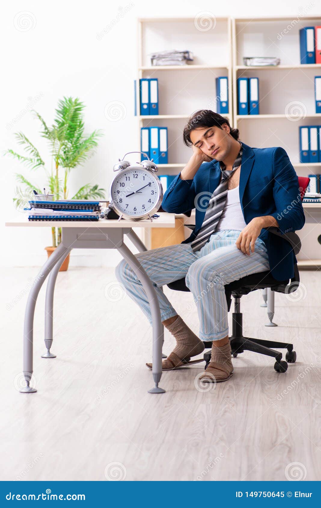 Employee Coming To Work Straight from Bed Stock Image - Image of office ...
