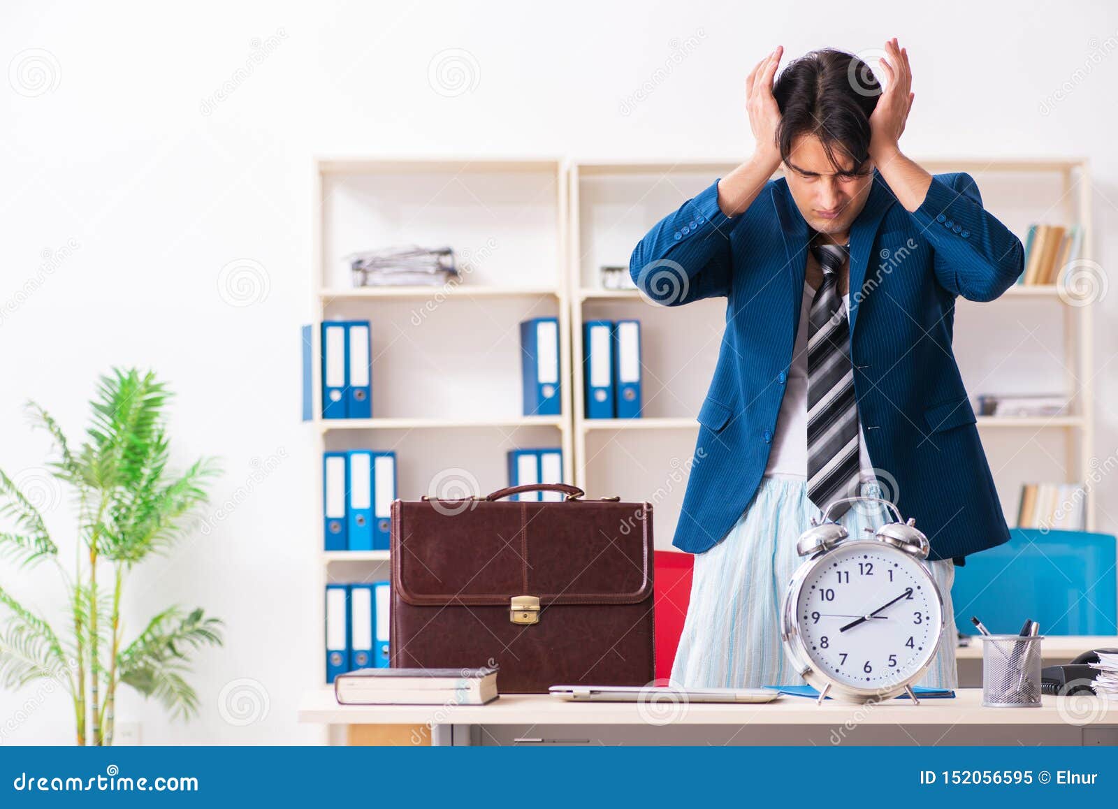Employee Coming To Work Straight from Bed Stock Image - Image of ...