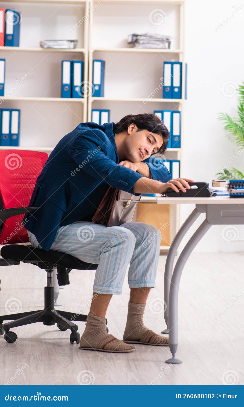 Employee Coming To Work Straight from Bed Stock Photo - Image of busy ...