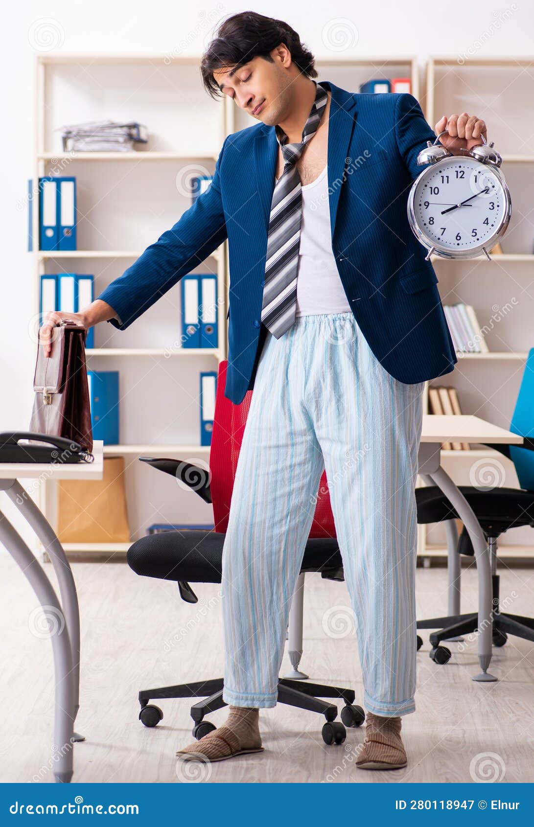 Employee Coming To Work Straight from Bed Stock Image - Image of ...