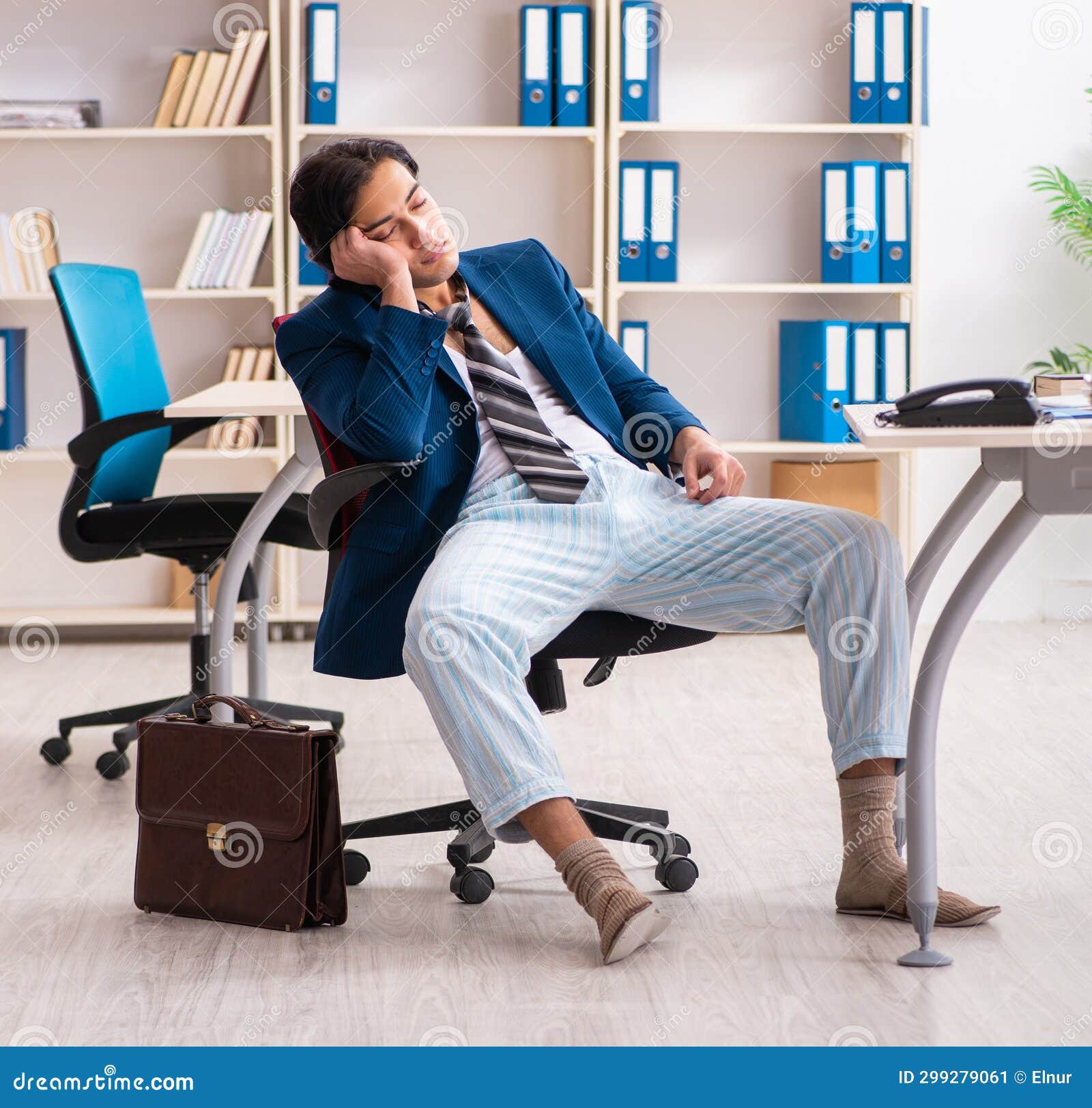Employee Coming To Work Straight from Bed Stock Image - Image of ...