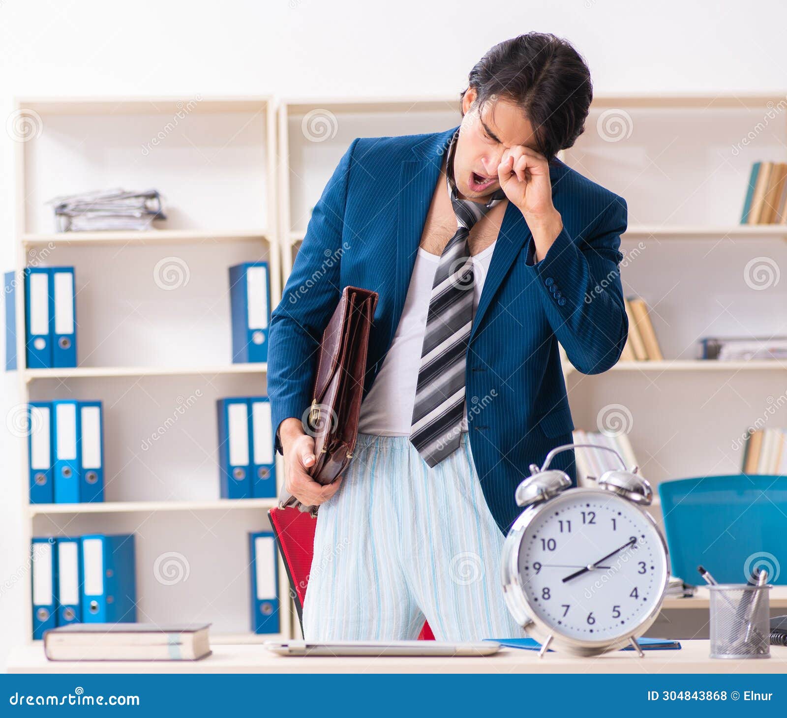 Employee Coming To Work Straight from Bed Stock Photo - Image of ...