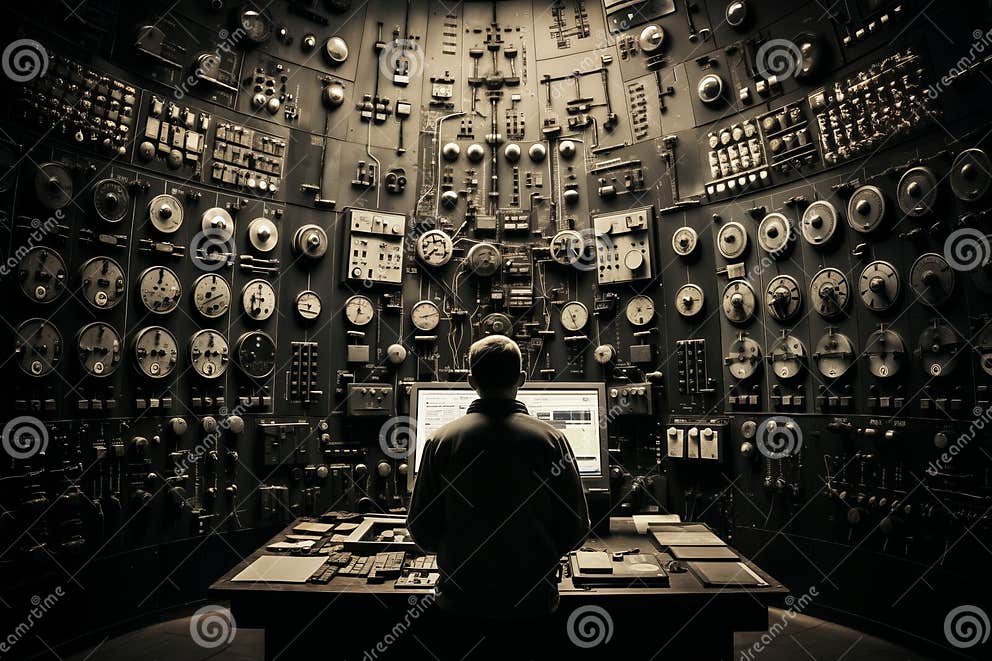 An Employee Controls the Devices in a Secret Laboratory, Technological ...