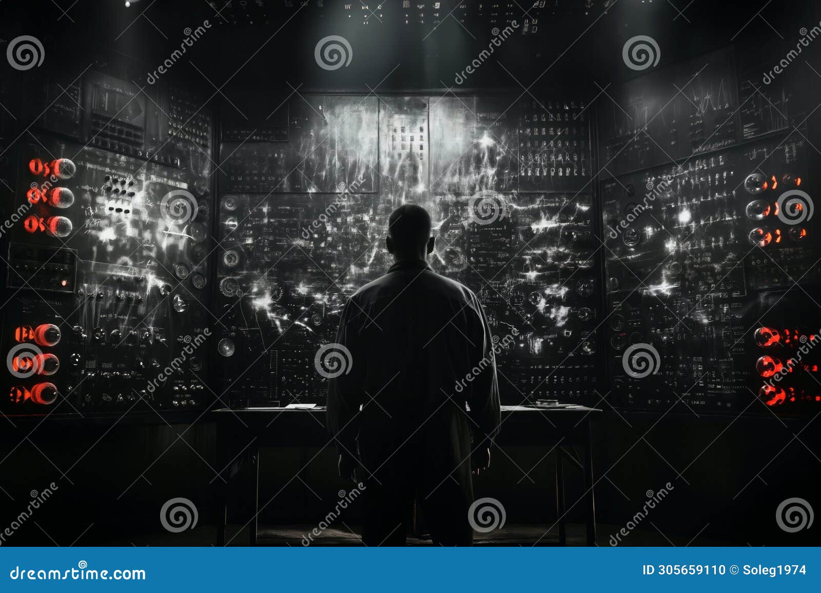 An Employee Controls the Devices in a Secret Laboratory, Technological ...