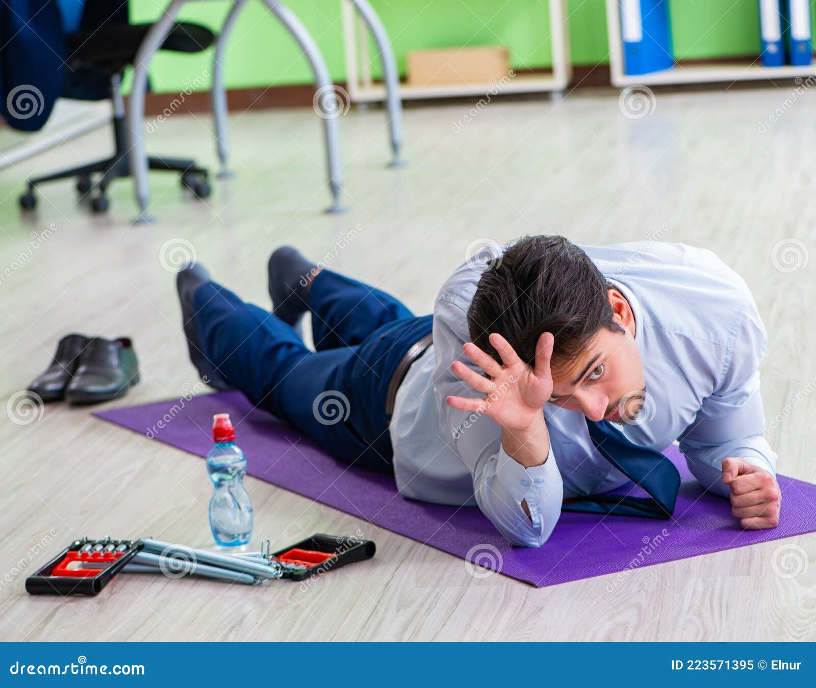 Employee Doing Exercises during Break at Work Stock Image - Image of ...