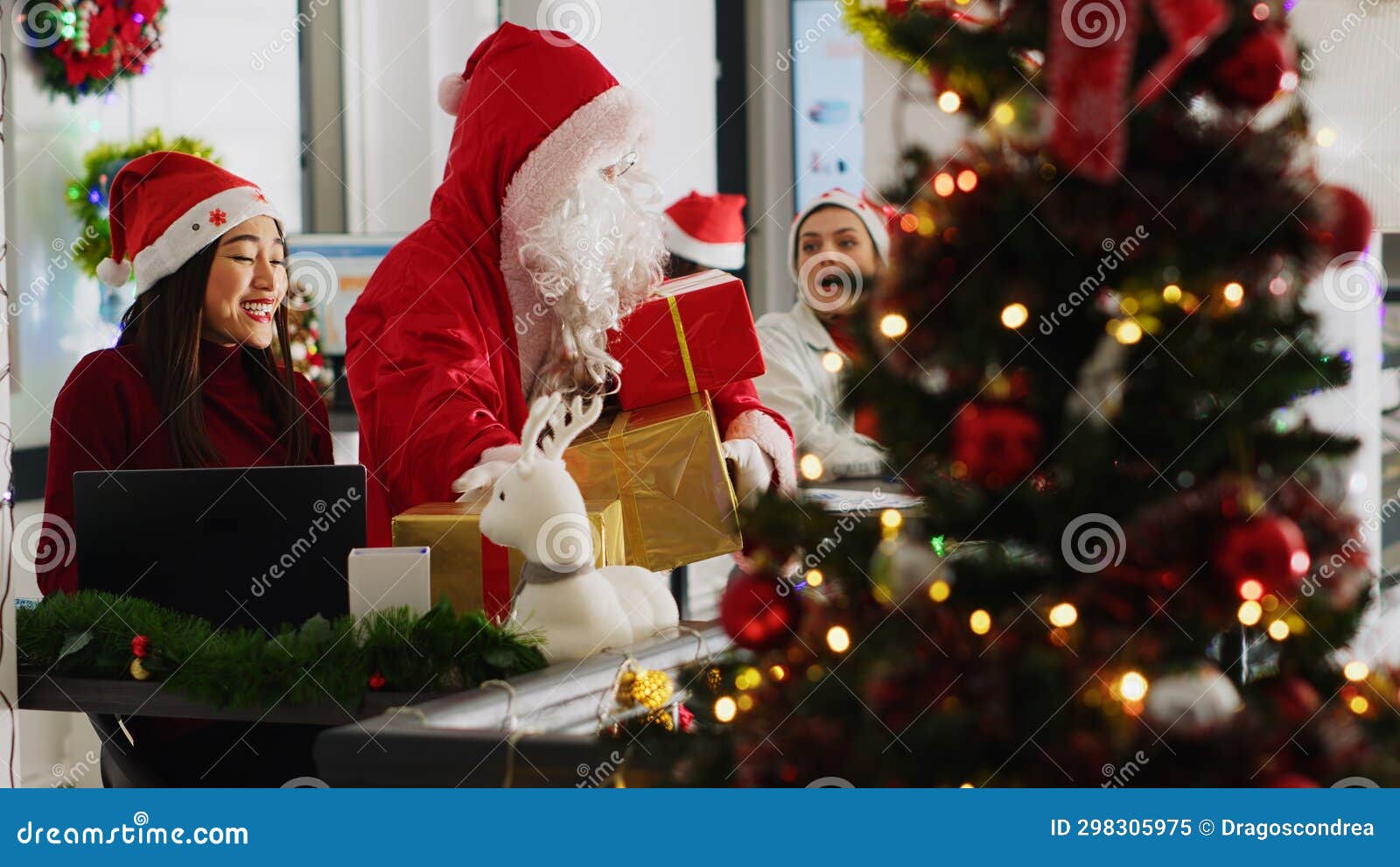 Employee Dressed As Santa in Office Stock Image - Image of manager ...