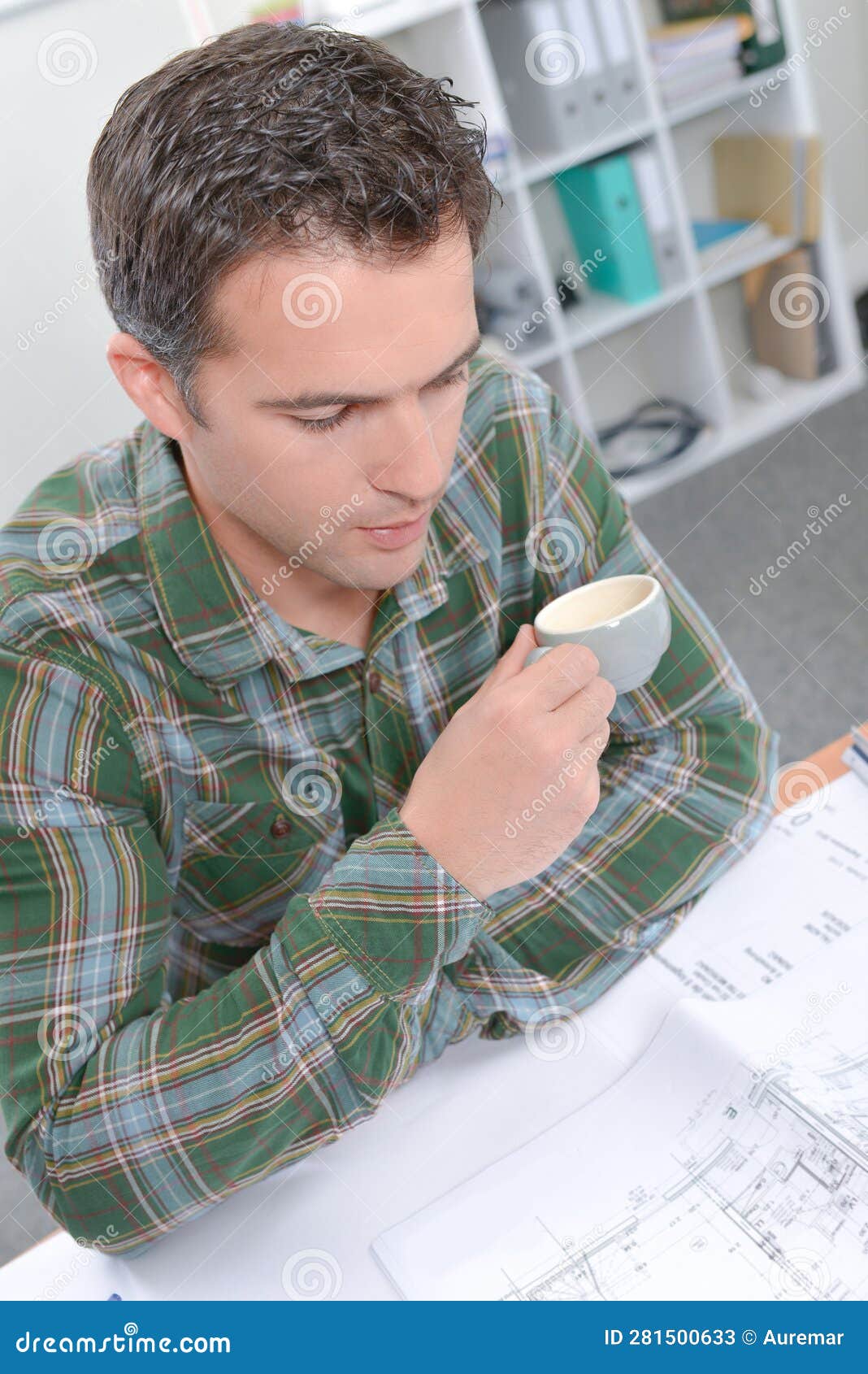 Employee drinking coffee stock image. Image of break - 281500633