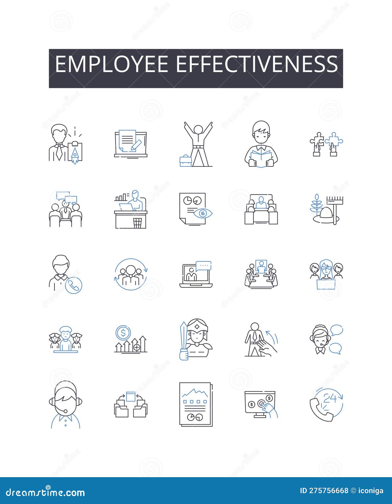 Employee Effectiveness Line Icons Collection Team Productivity