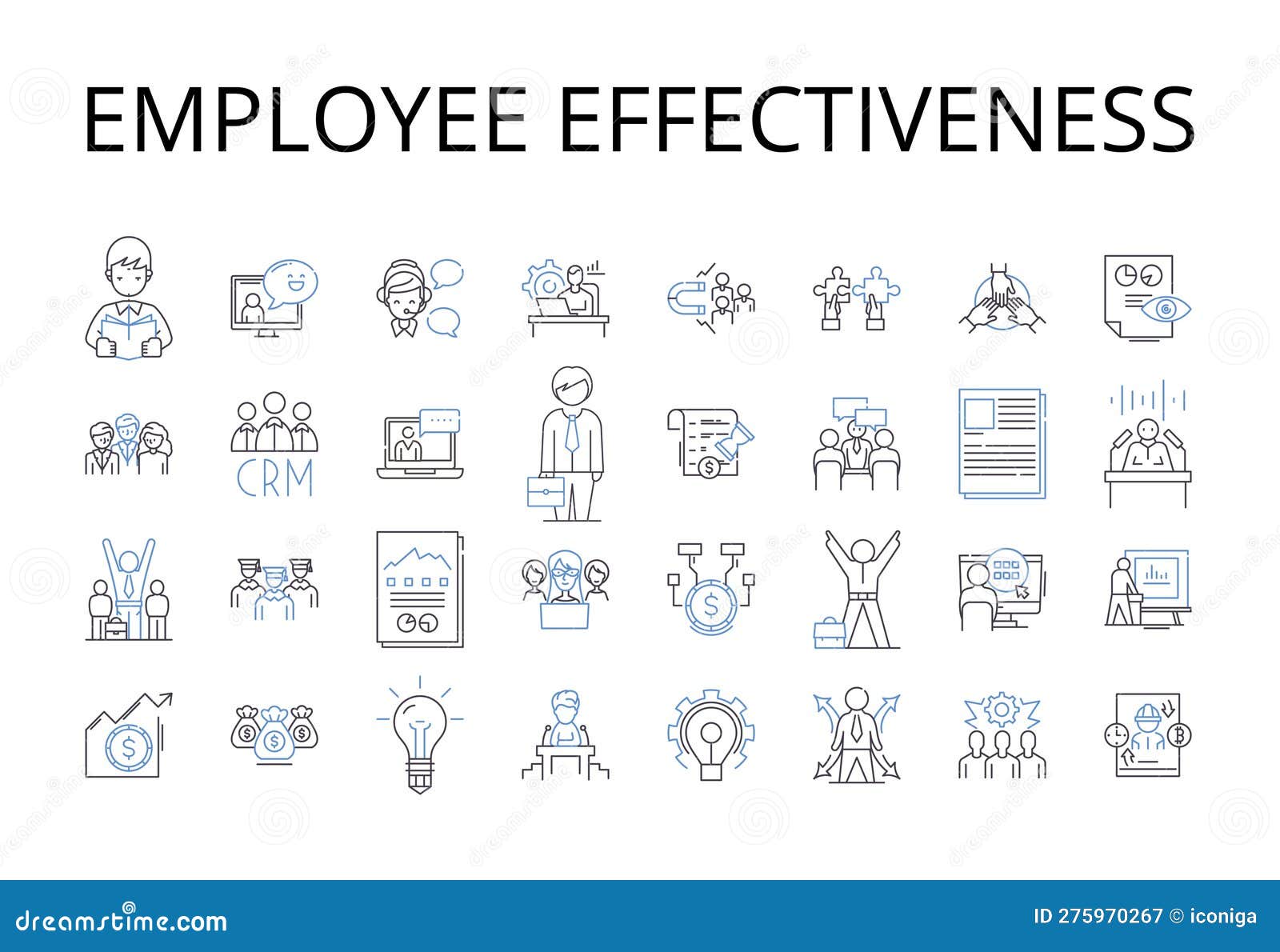 Employee Effectiveness Line Icons Collection. Team Productivity ...