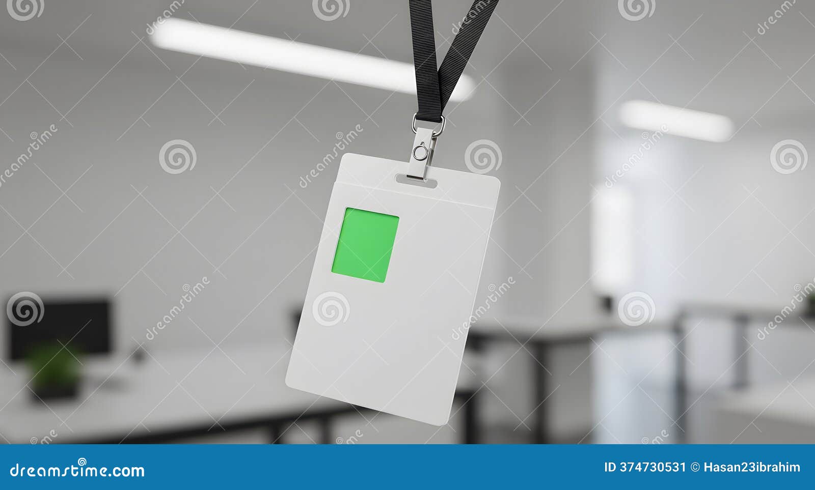 Employee Identification Card On Lanyard With An Open-concept Office ...