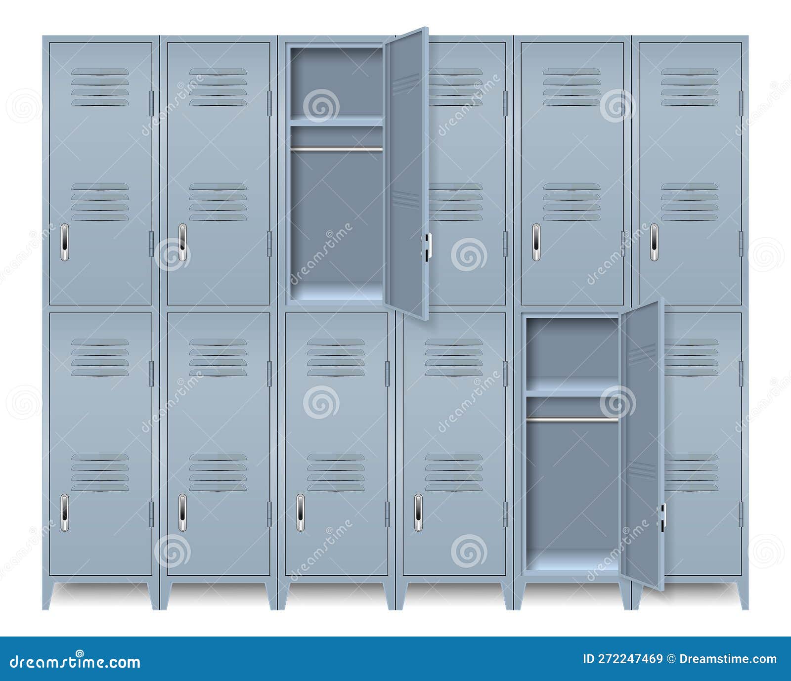 Lockers With One Open And Closed Door. Outline Drawing Cartoon Vector ...