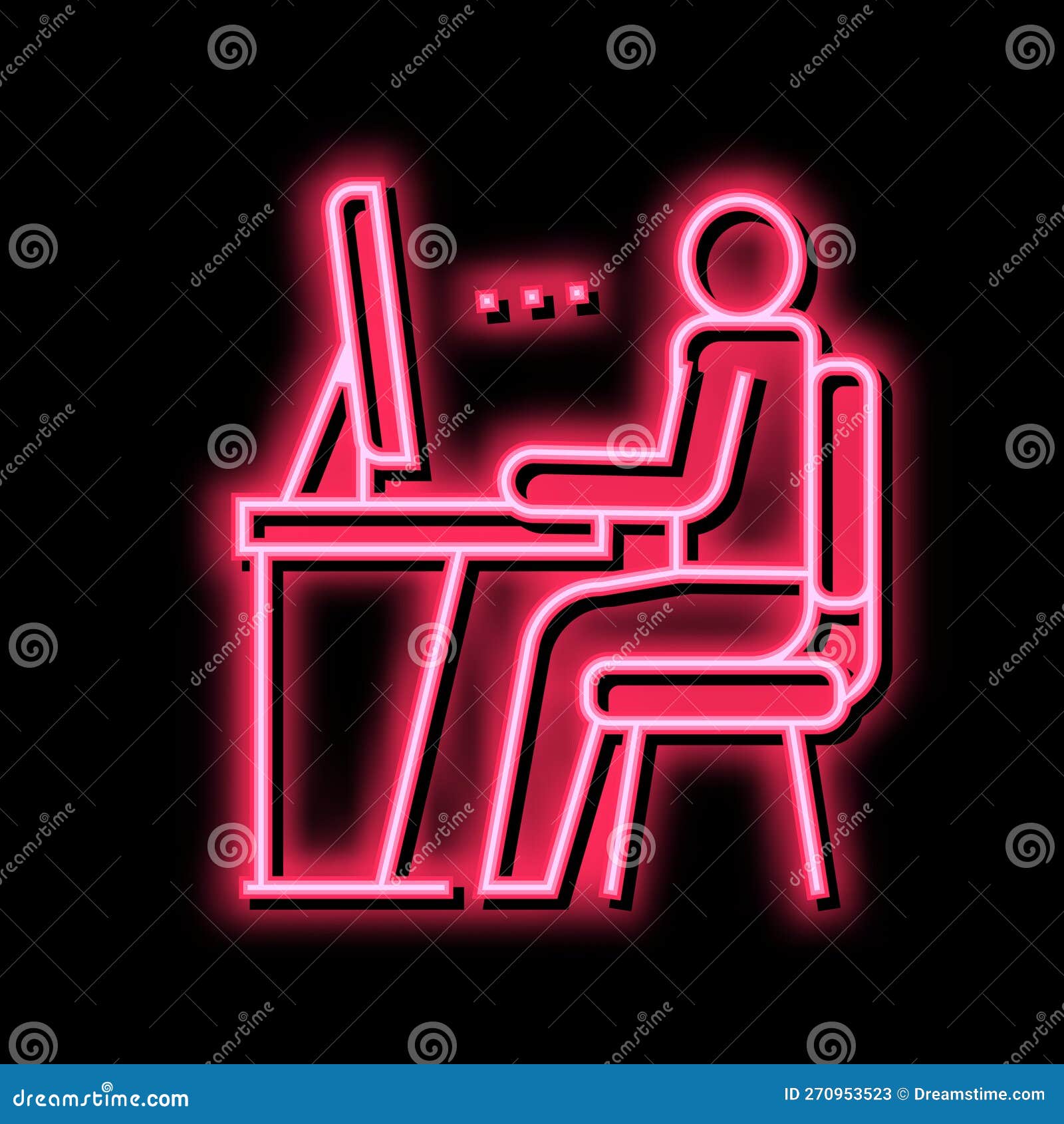 Employee Looking on Computer Screen Neon Glow Icon Illustration Stock ...