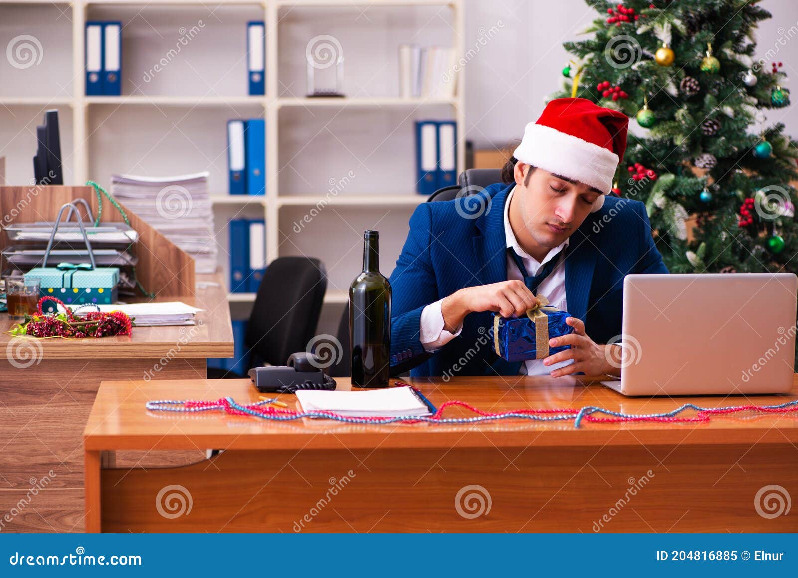 Employee in the Office during Christmas Party Stock Image - Image of ...