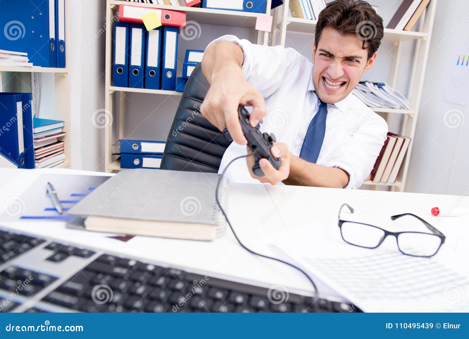 The Employee Playing Computer Games in the Office Stock Image - Image ...