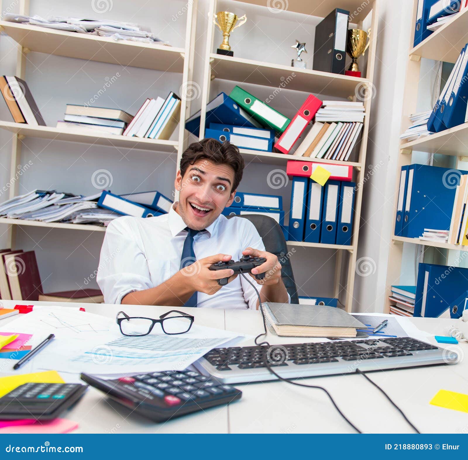 Employee Playing Computer Games in the Office Stock Image - Image of ...