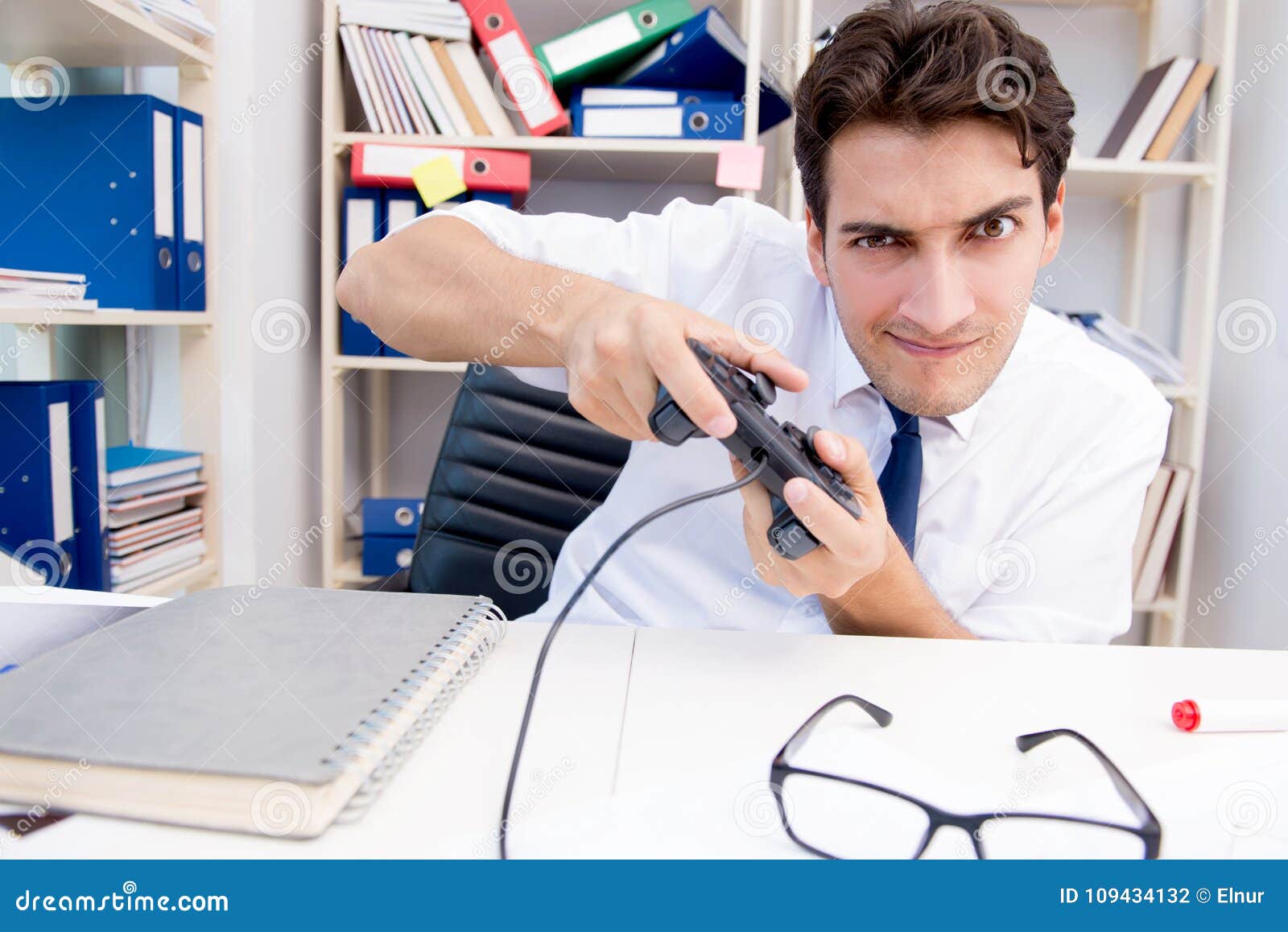 The Employee Playing Computer Games in the Office Stock Photo - Image ...
