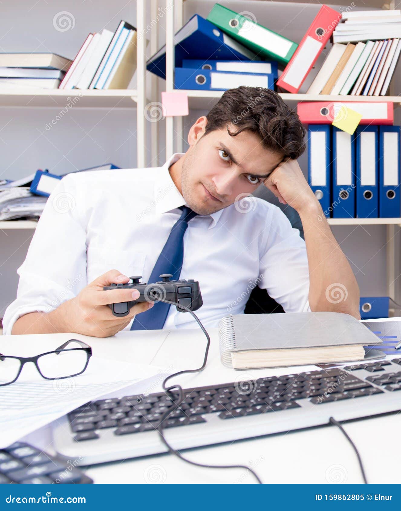 The Employee Playing Computer Games in the Office Stock Image - Image ...