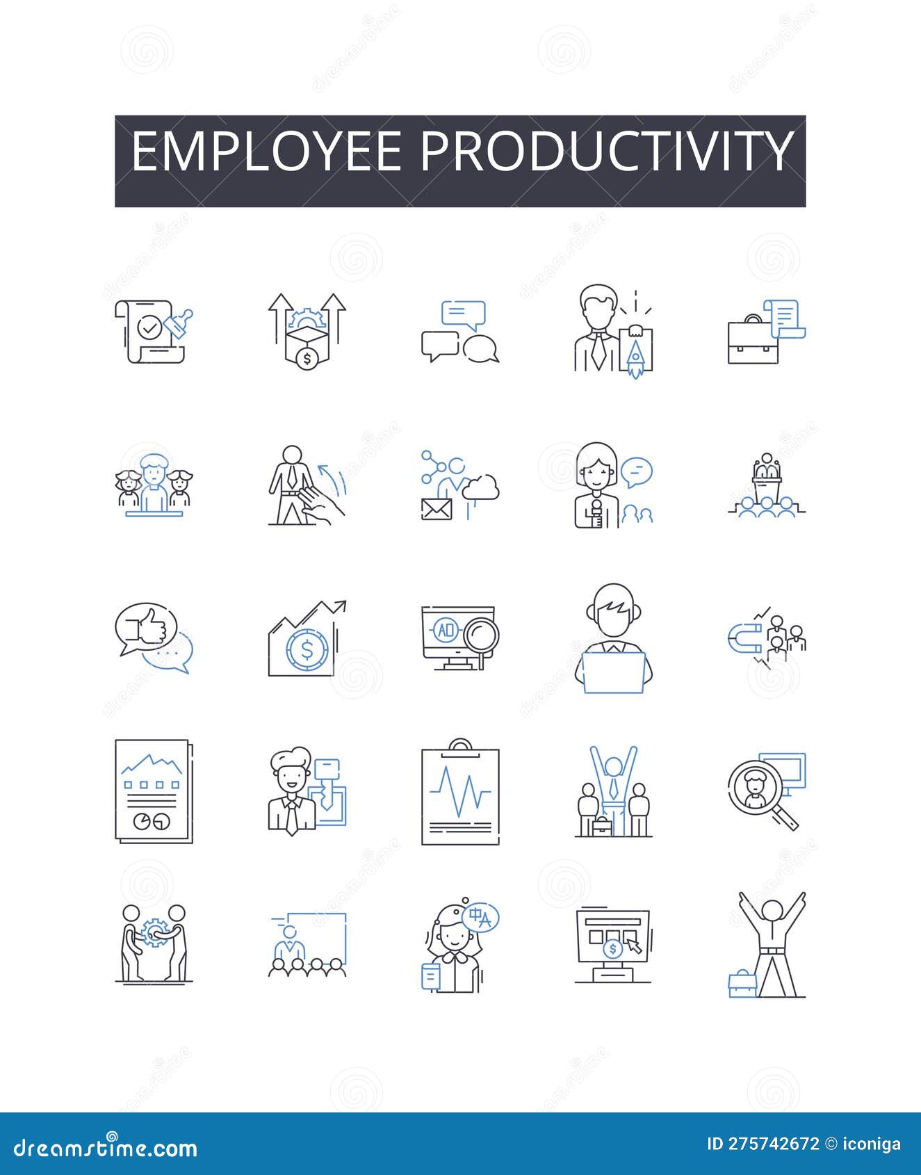 Employee Productivity Line Icons Collection. Focus, Efficiency ... Employee Productivity Line Icons Collection. Focus, Efficiency ...