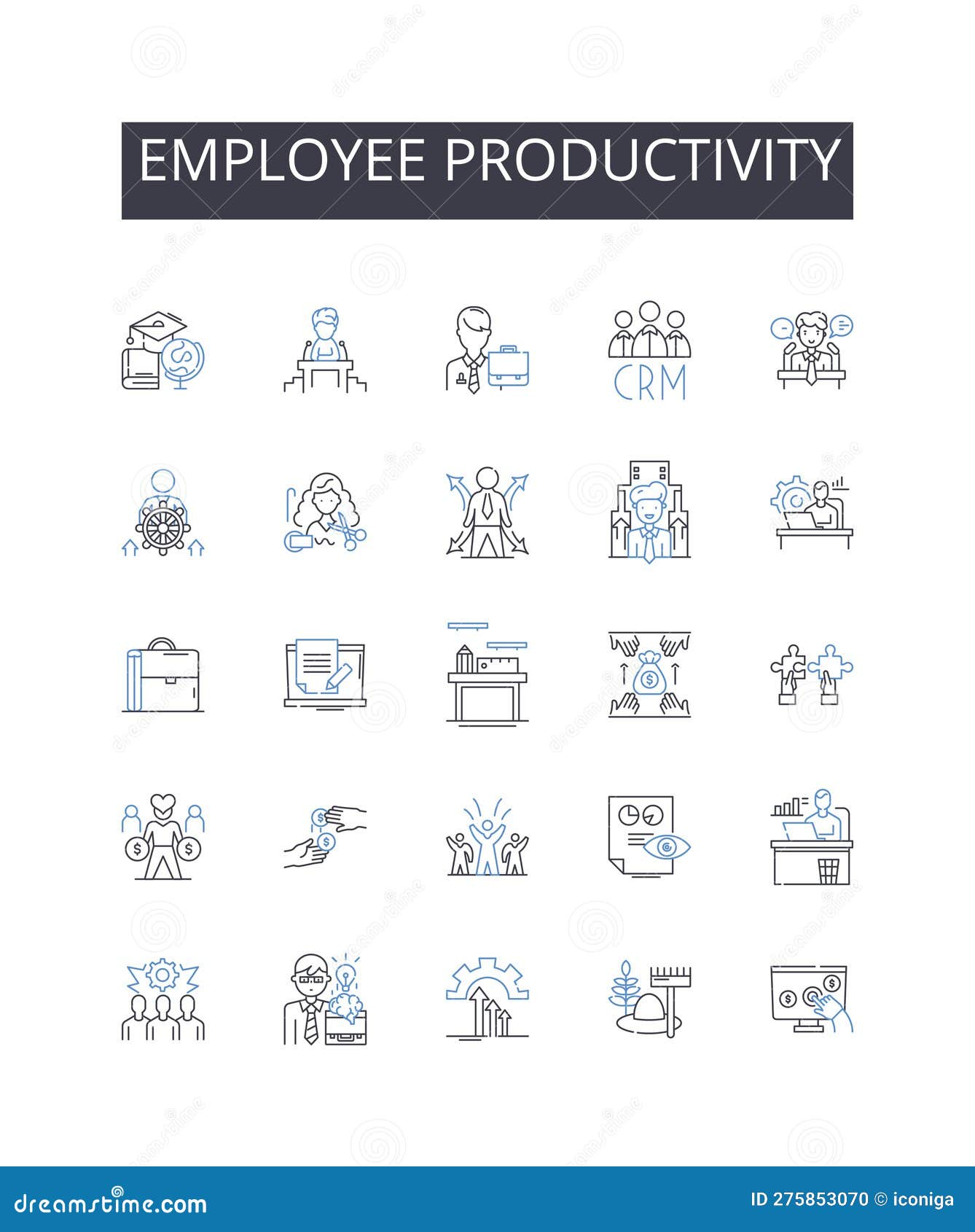 Employee Productivity Line Icons Collection. Reflection, Meditation ... Employee Productivity Line Icons Collection. Reflection, Meditation ...