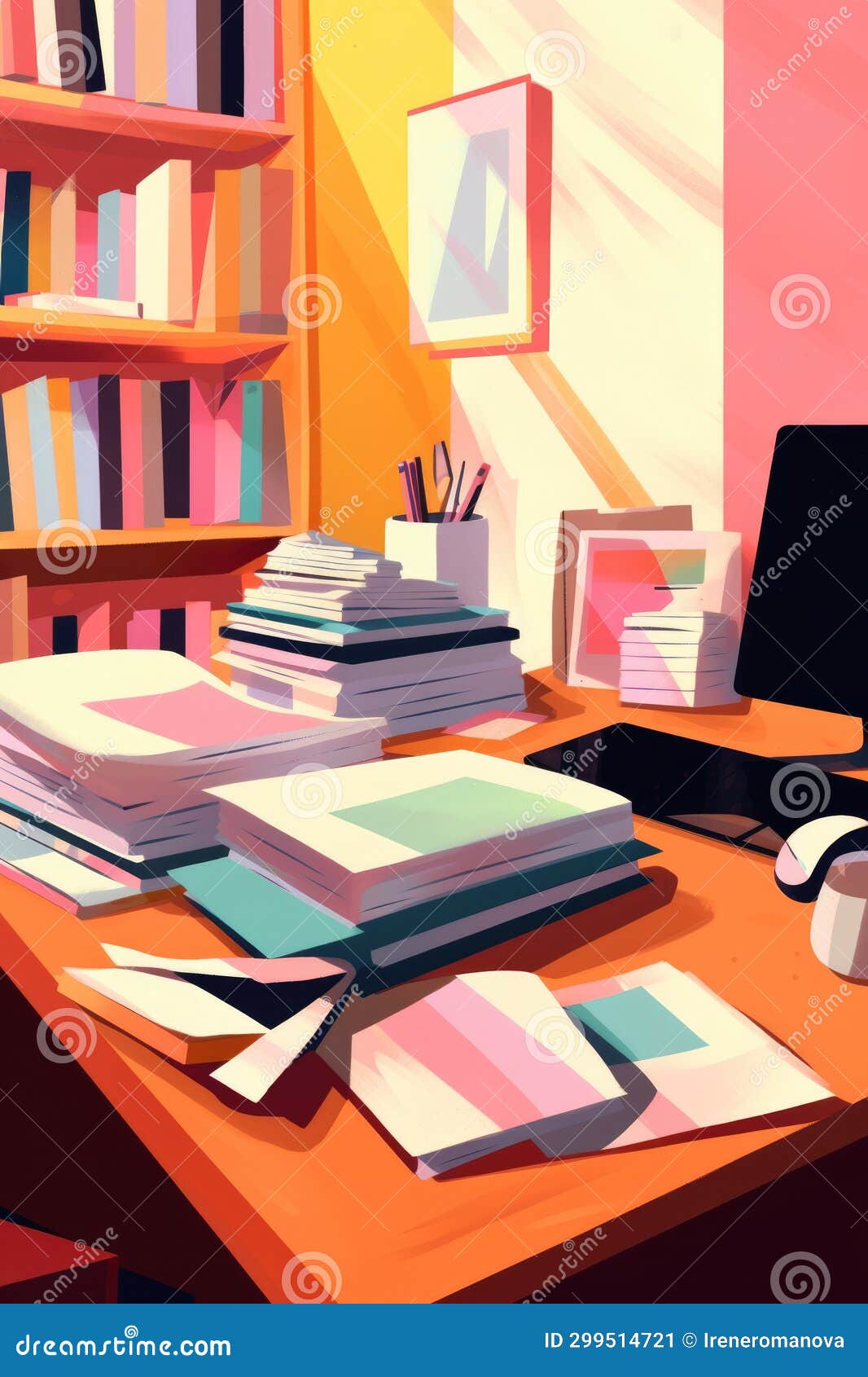 Employee S Desk Littered with Stacks of Documents. Stock Illustration ...