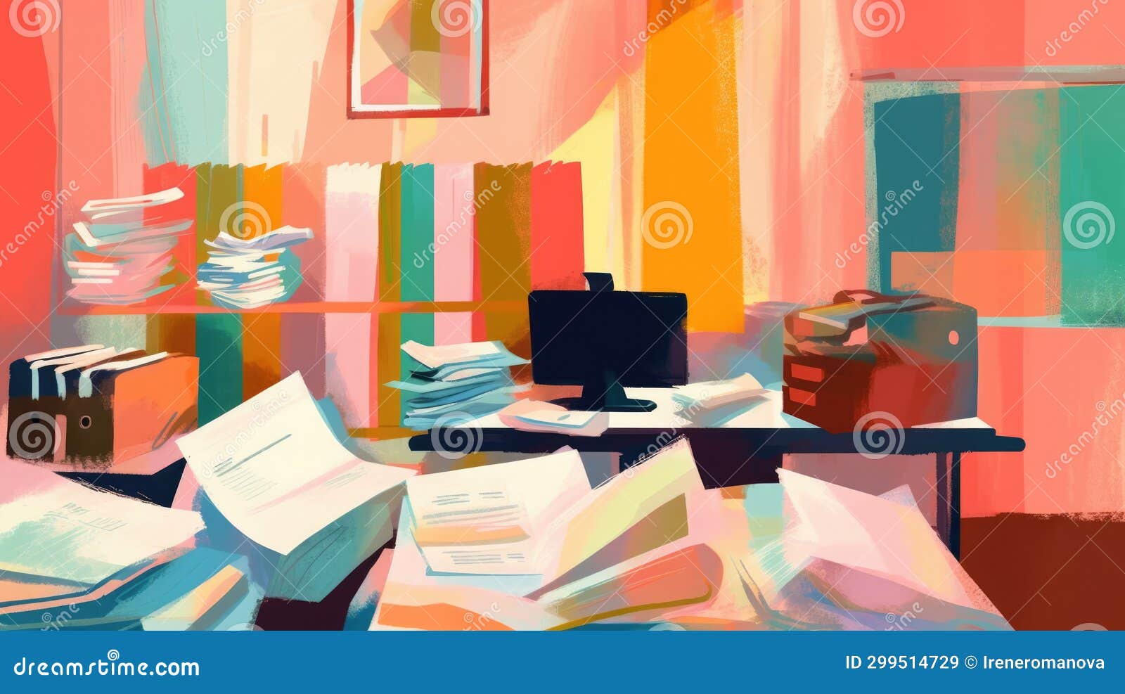 Employee S Desk Littered with Stacks of Documents. Stock Illustration ...