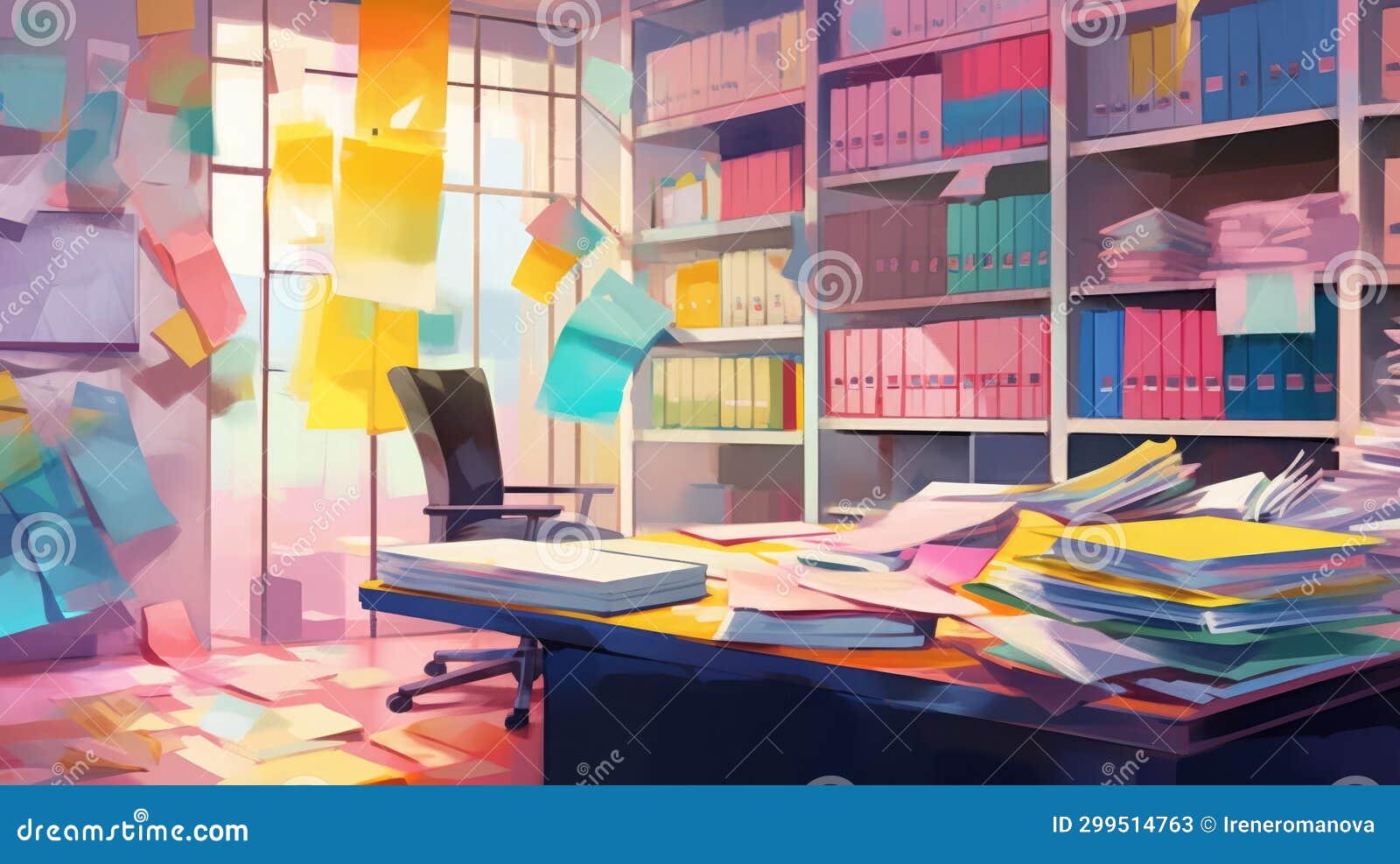 Employee S Desk Littered with Stacks of Documents. Stock Illustration ...