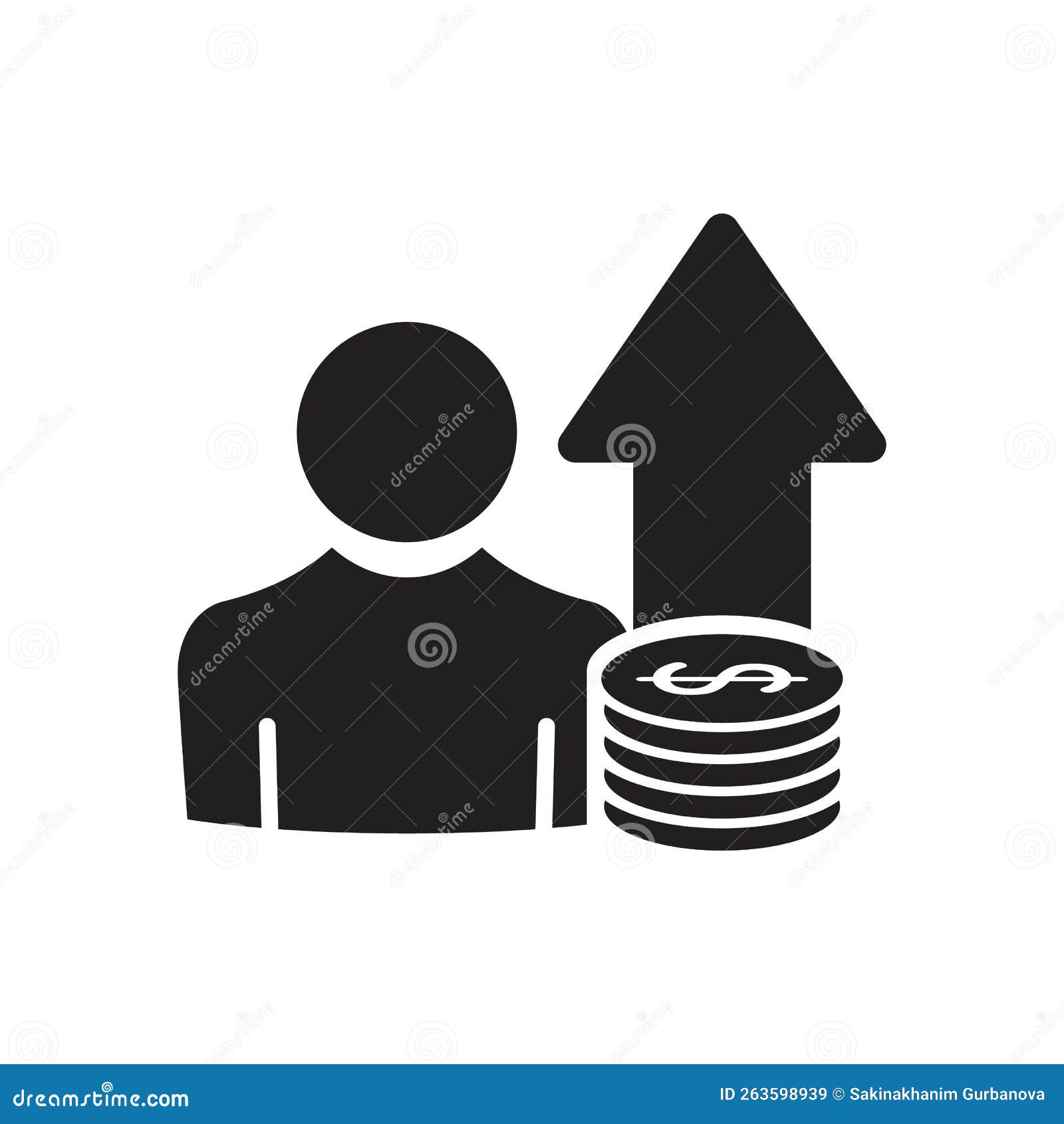 Employee Salary Increase Icon On White Background With People, Arrow Up ...