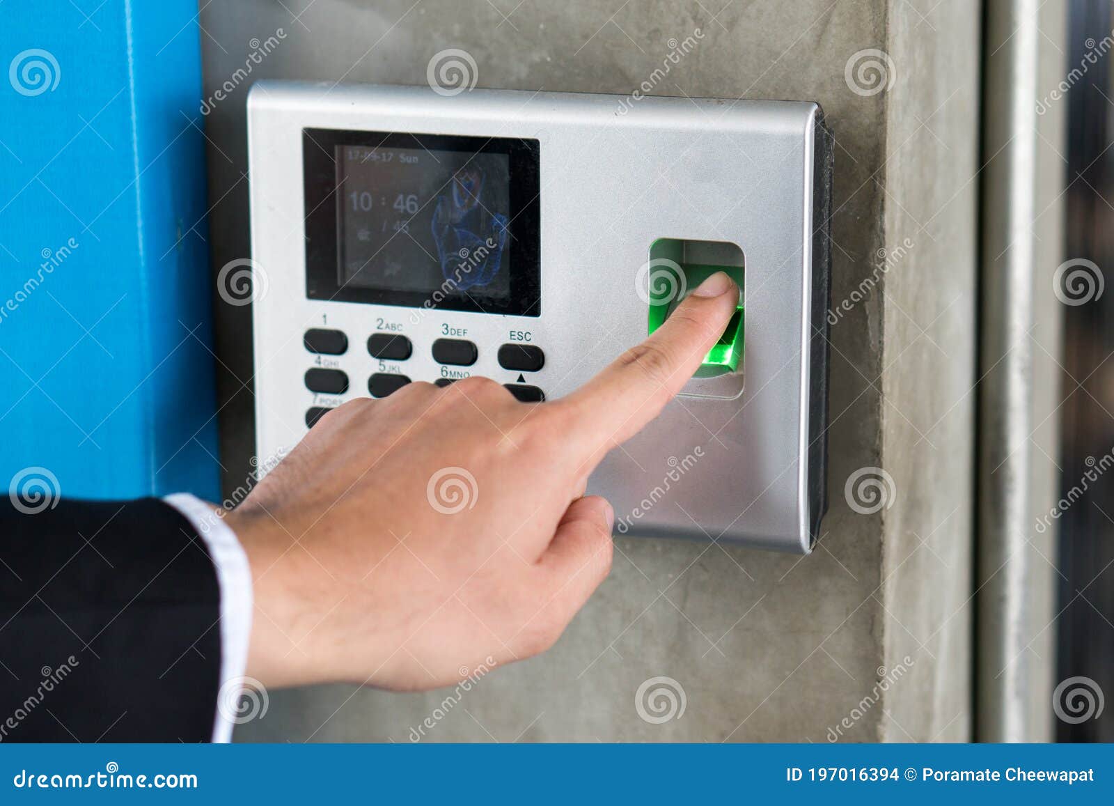 Employee Scanning Fingerprint Record Hours Work Time Stock Photo ...