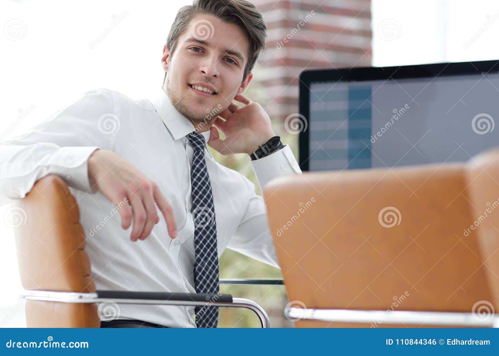 Employee Sitting in Front of a Computer Screen Stock Photo - Image of ...