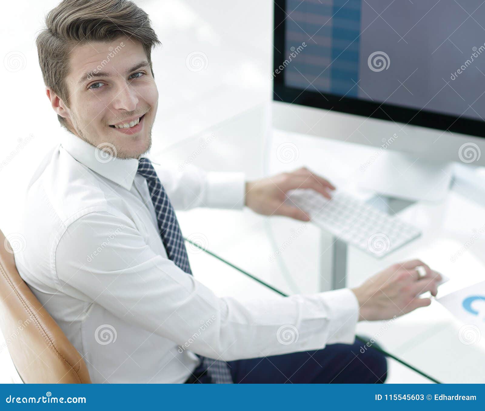Employee Sitting in Front of a Computer Screen Stock Image - Image of ...
