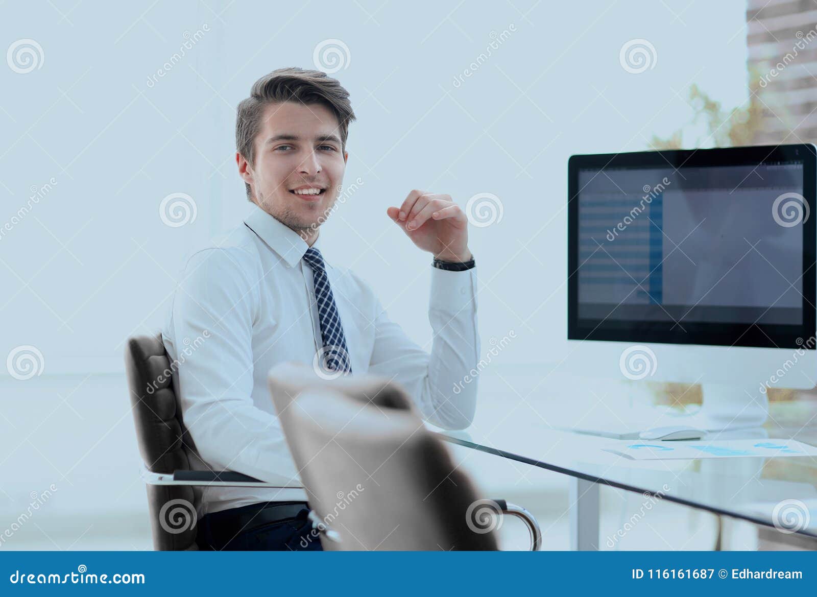 Employee Sitting in Front of a Computer Screen Stock Image - Image of ...