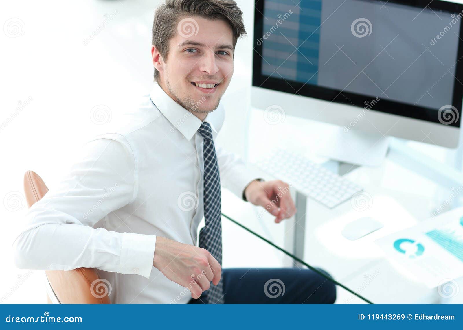 Employee Sitting in Front of a Computer Screen Stock Image - Image of ...