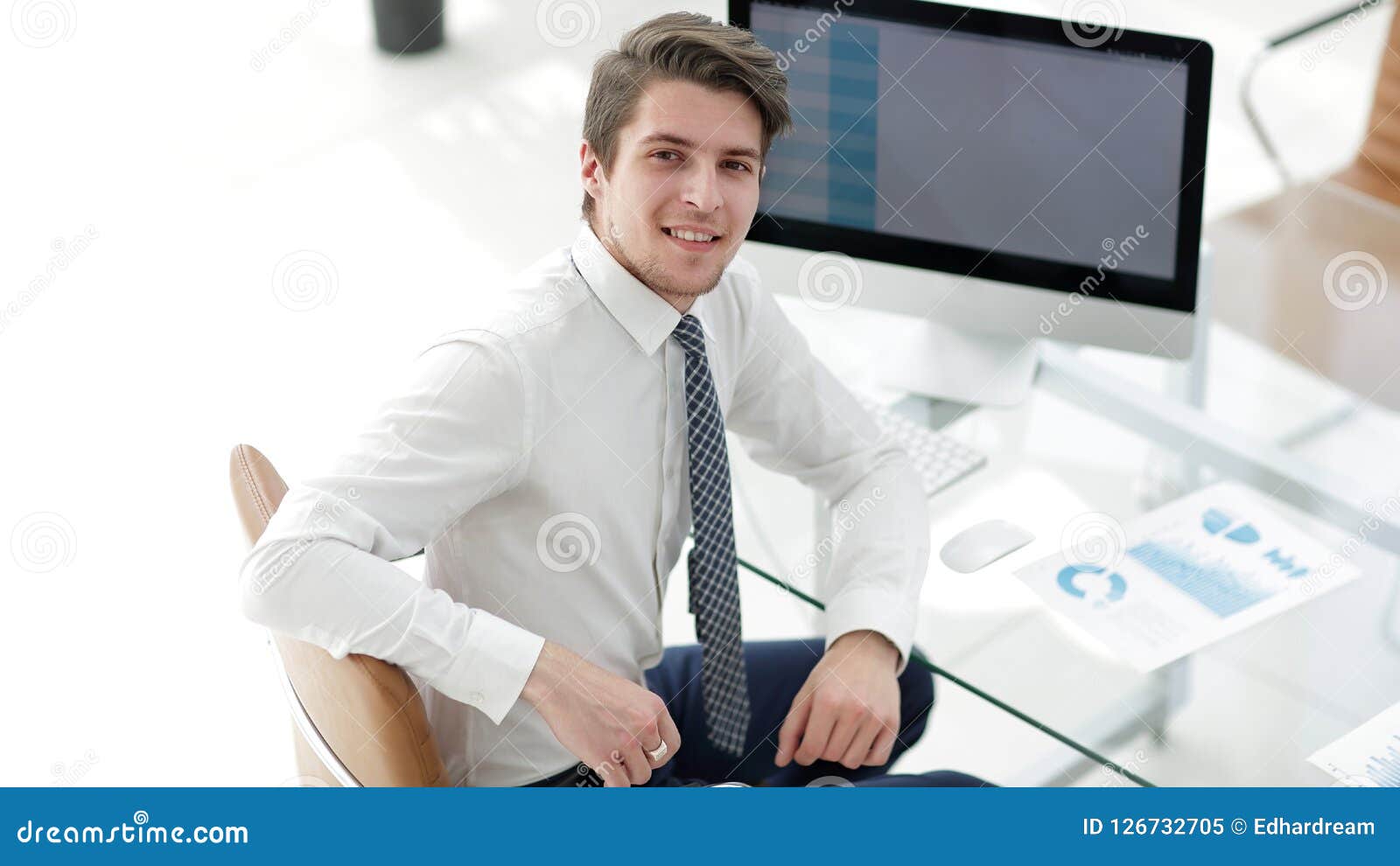 Employee Sitting in Front of a Computer Screen Stock Image - Image of ...