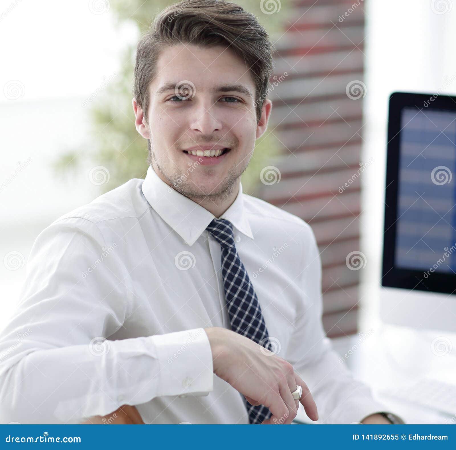 Employee Sitting in Front of a Computer Screen Stock Image - Image of ...