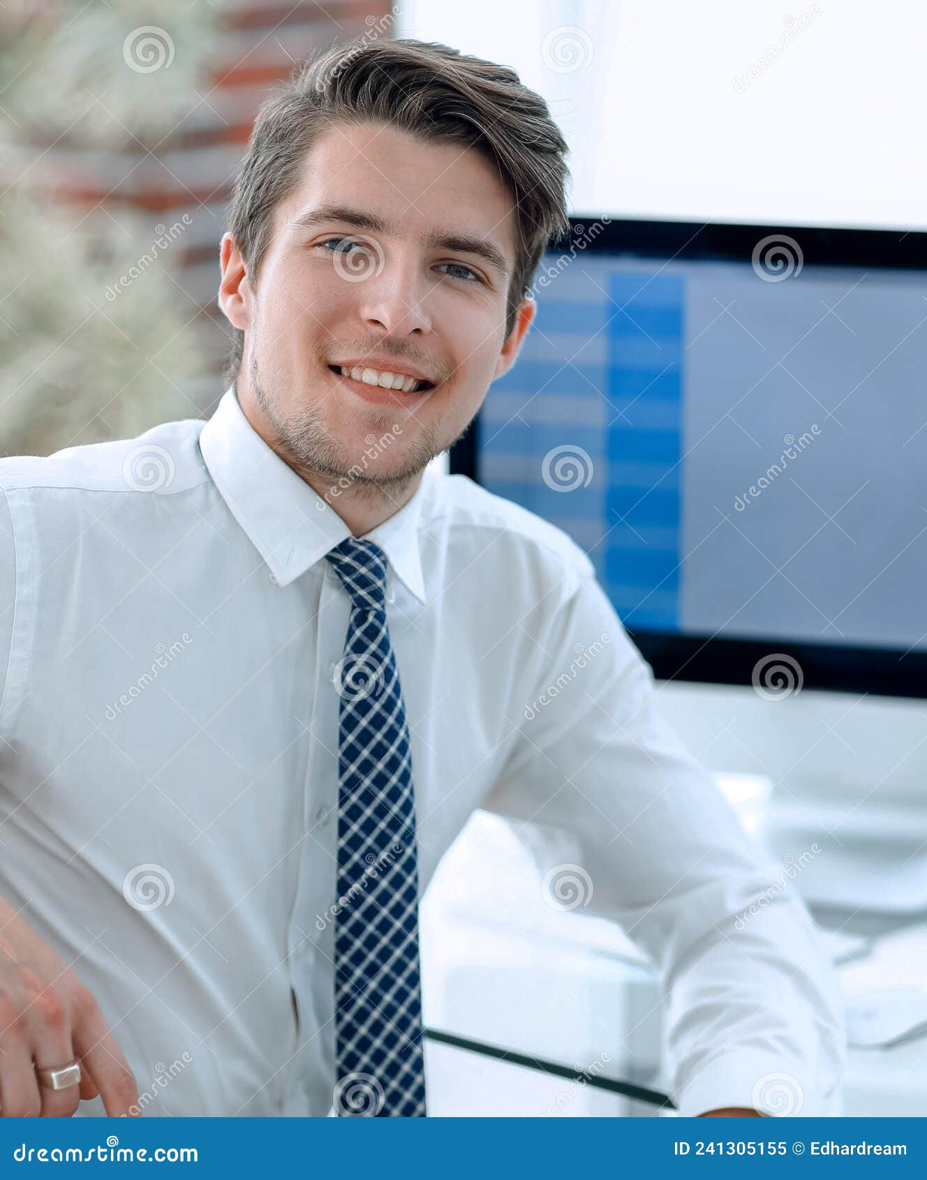 Employee Sitting in Front of a Computer Screen Stock Image - Image of ...