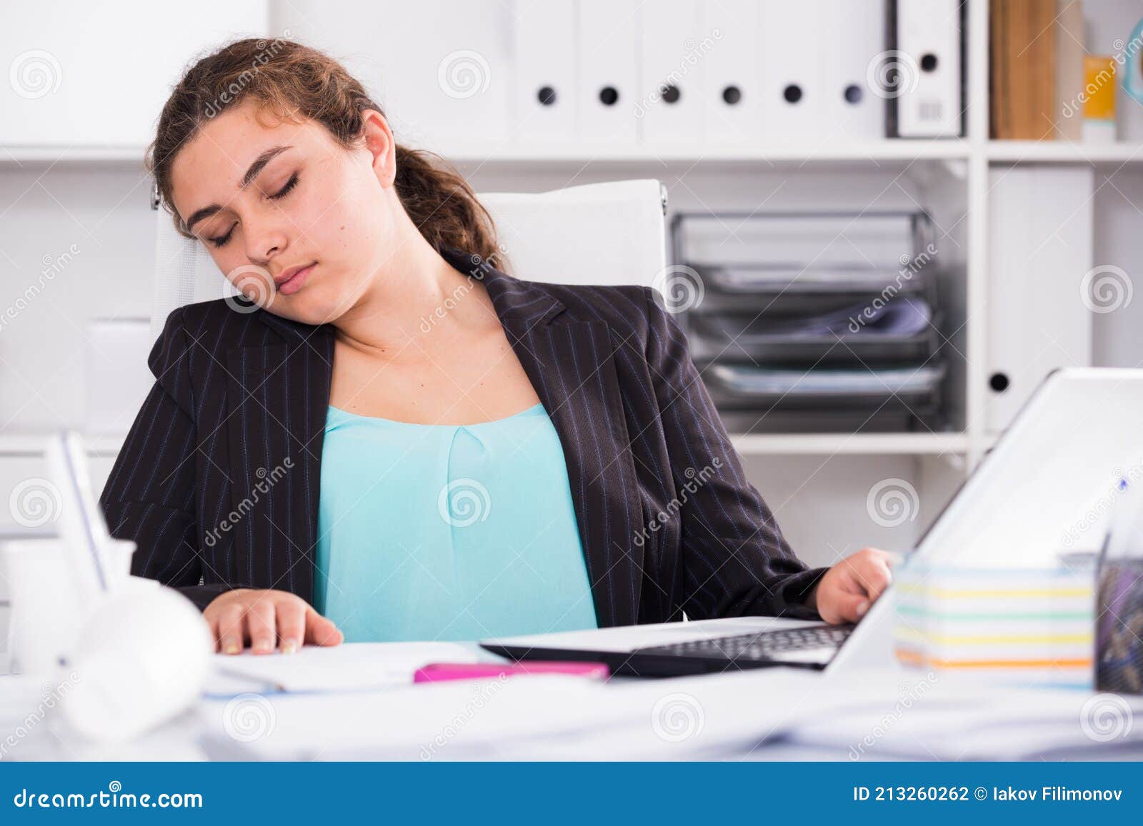 Employee is Sleeping at Work after Putting the Reports Stock Photo ...