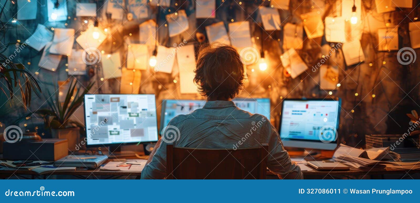 An Employee Struggling With A Heavy Workload, Showing Multiple Screens ...