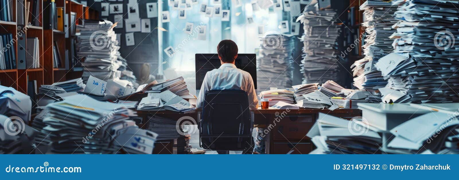 Employee Surrounded by Piles of Paperwork or Staring at a Computer ...