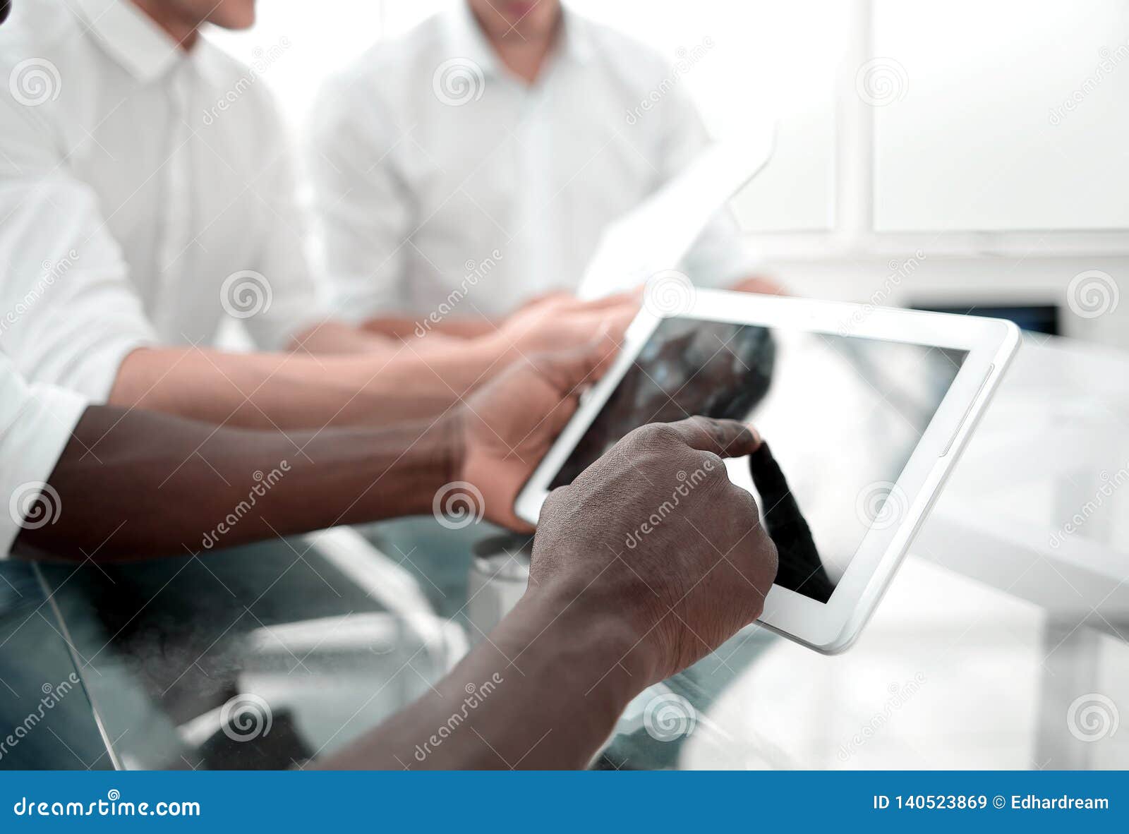 Employee Tapping the Screen of the Digital Tablet. Stock Image - Image ...