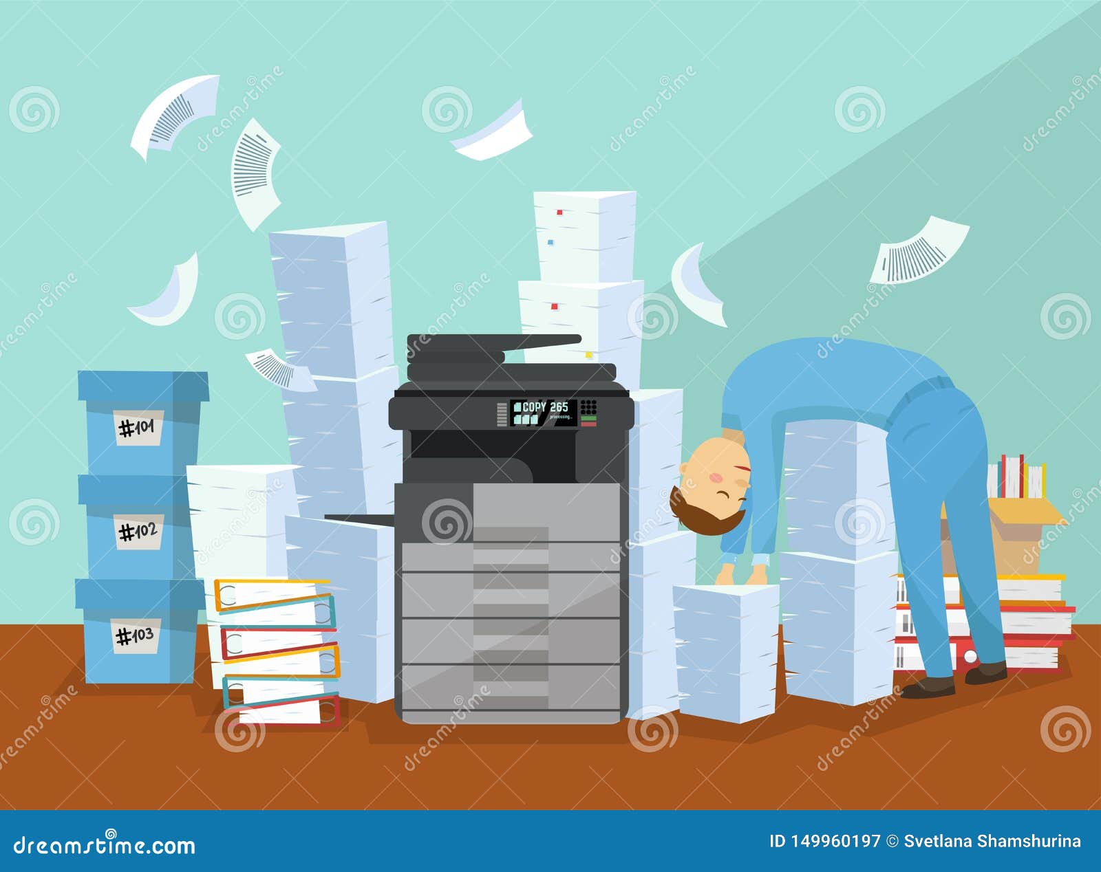 Employee is Tired of Paperwork and Copying Documents. Professional ...
