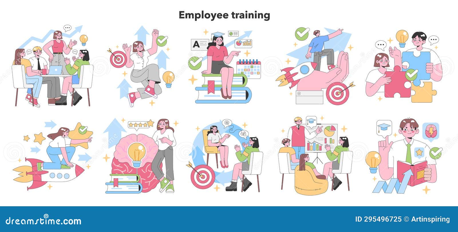 Employee Training Set. Flat Vector Illustration. Stock Illustration ...